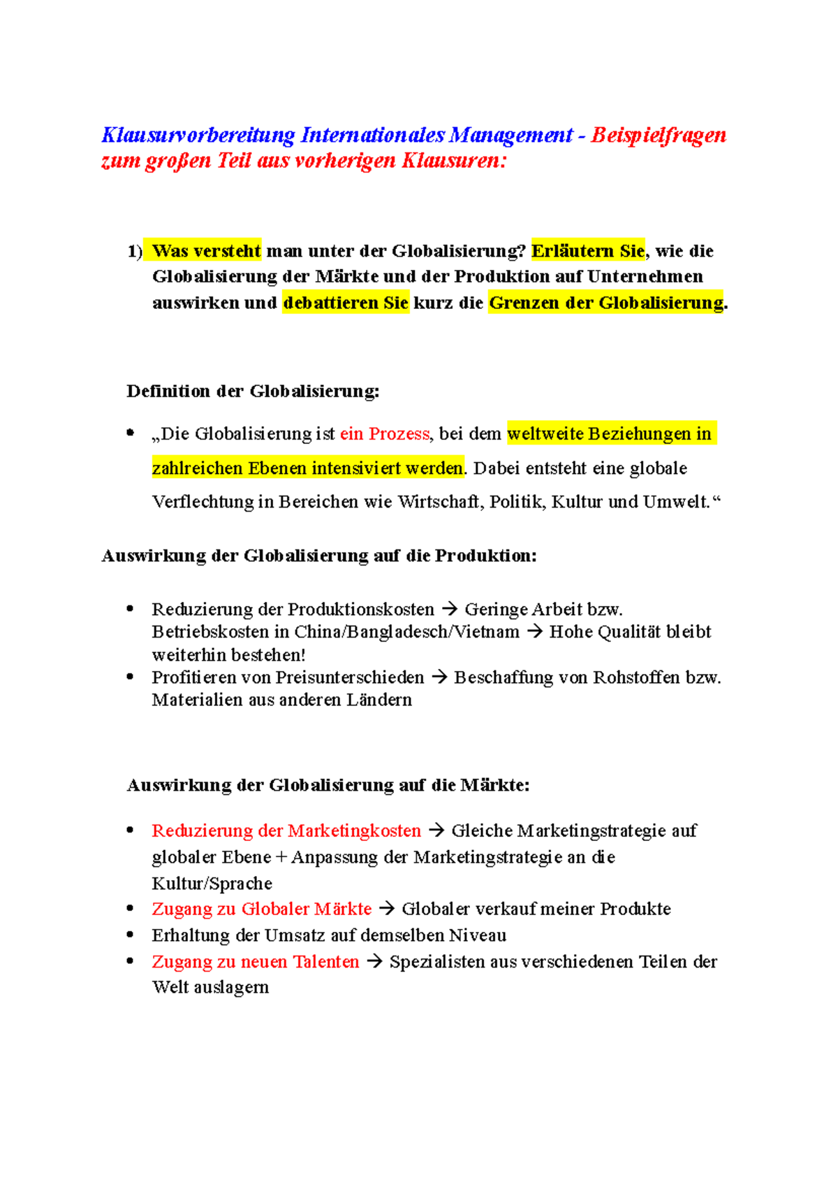 International Management - Definition der Globalisierung: „Die ...