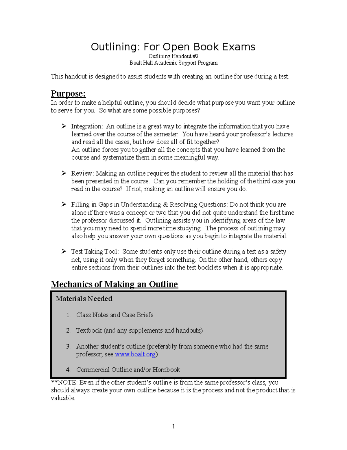 Outlining handout 2 students - Outlining: For Open Book Exams Outlining ...