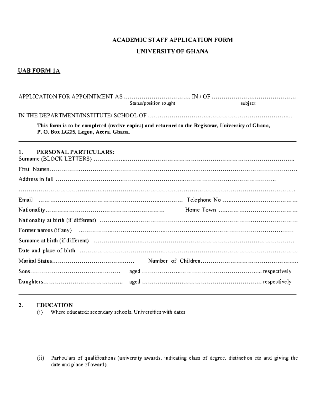 UAB FORM 1A - Academic Staff Application - UAB FORM 1A ACADEMIC STAFF APPLICATION FORM ...