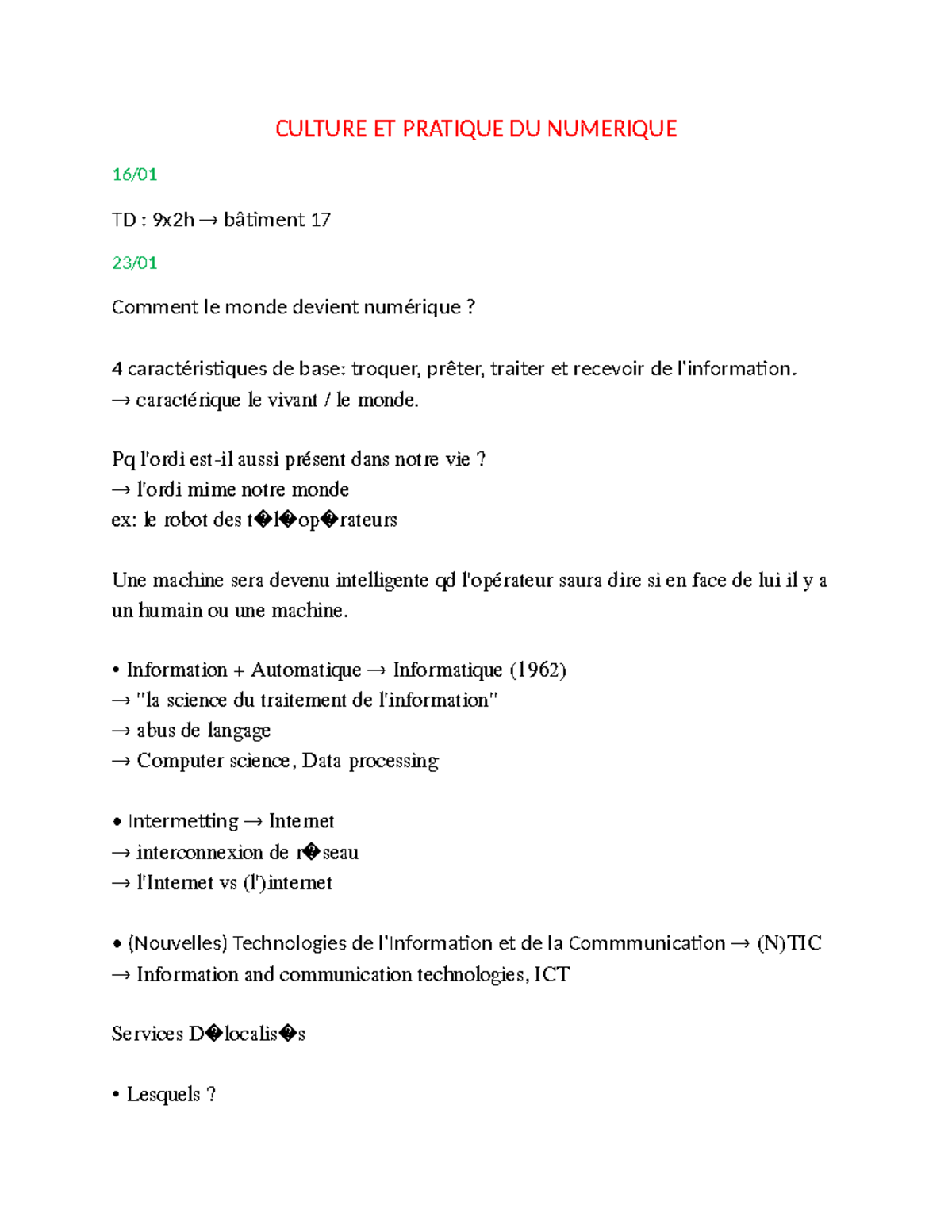 Informatique - CULTURE ET PRATIQUE DU NUMERIQUE 16/ TD : 9x2h → bâ琀椀 ...