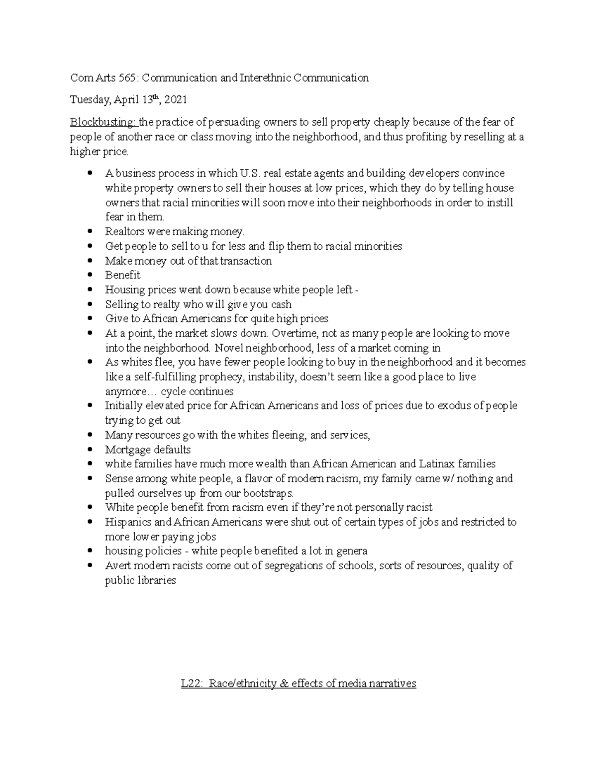 Document - Lecture notes 22 - Com Arts 565: Communication and ...