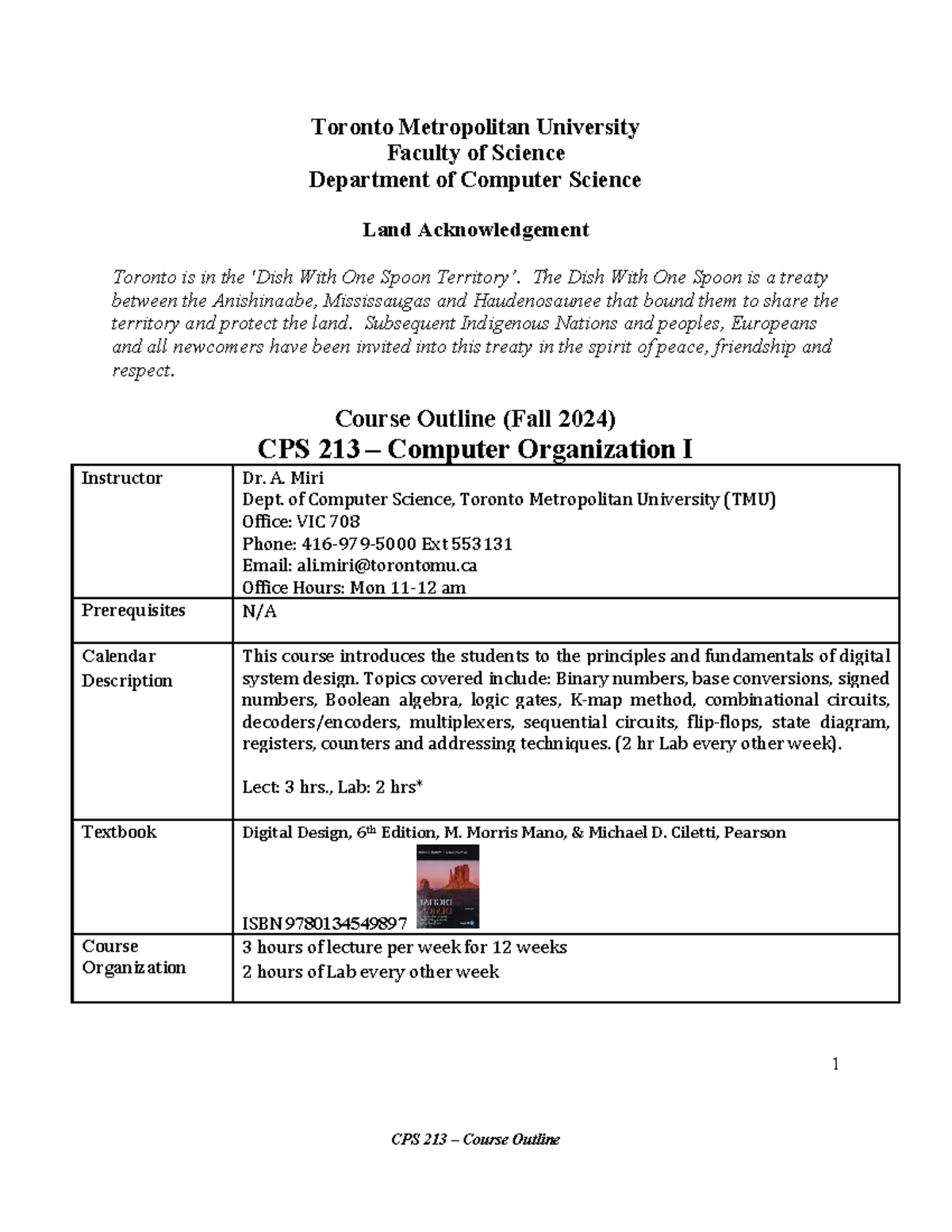 CPS213 CMF Fall 2024 - 1 Toronto Metropolitan University Faculty of Science Department of ...