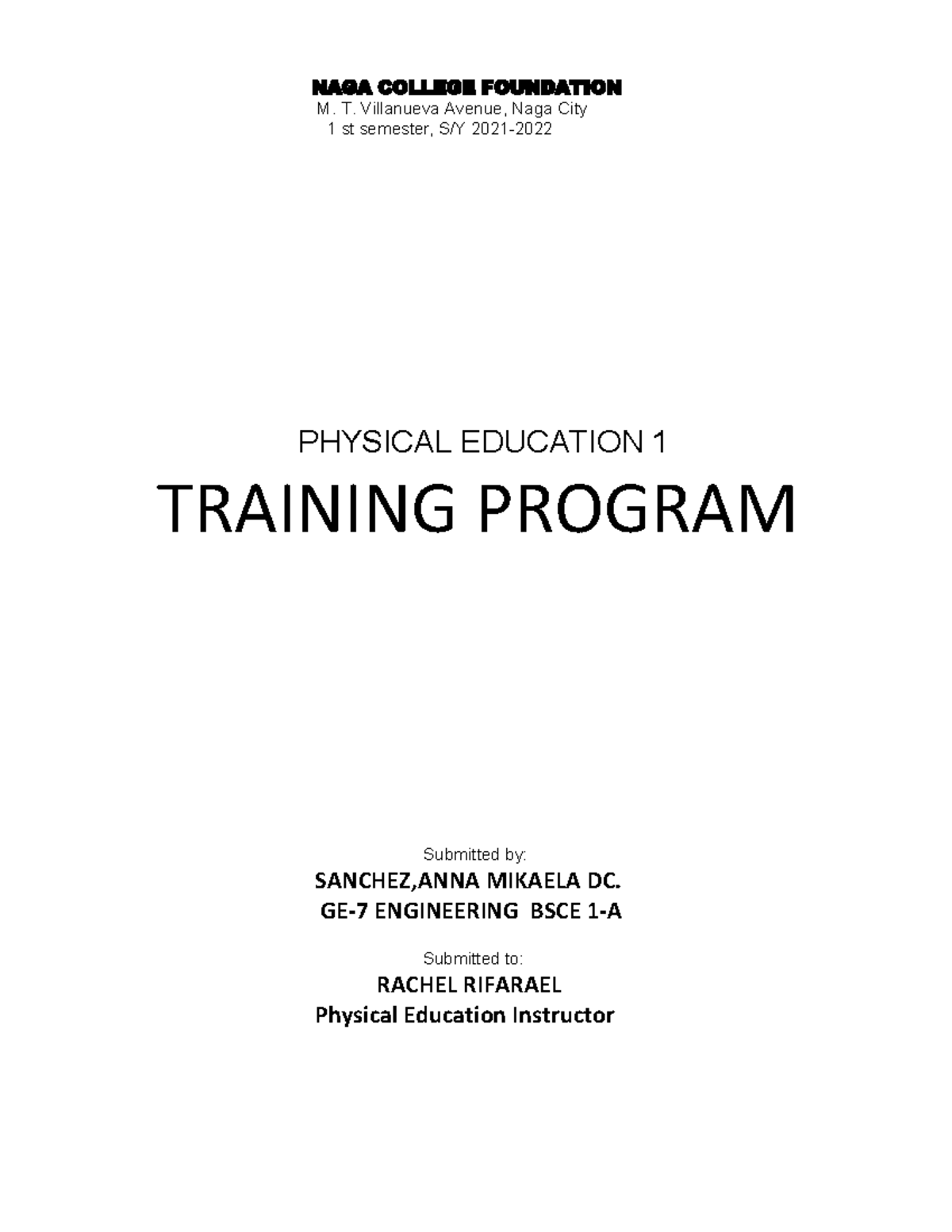 PDF document - 1 month training program with progress listings - NAGA ...