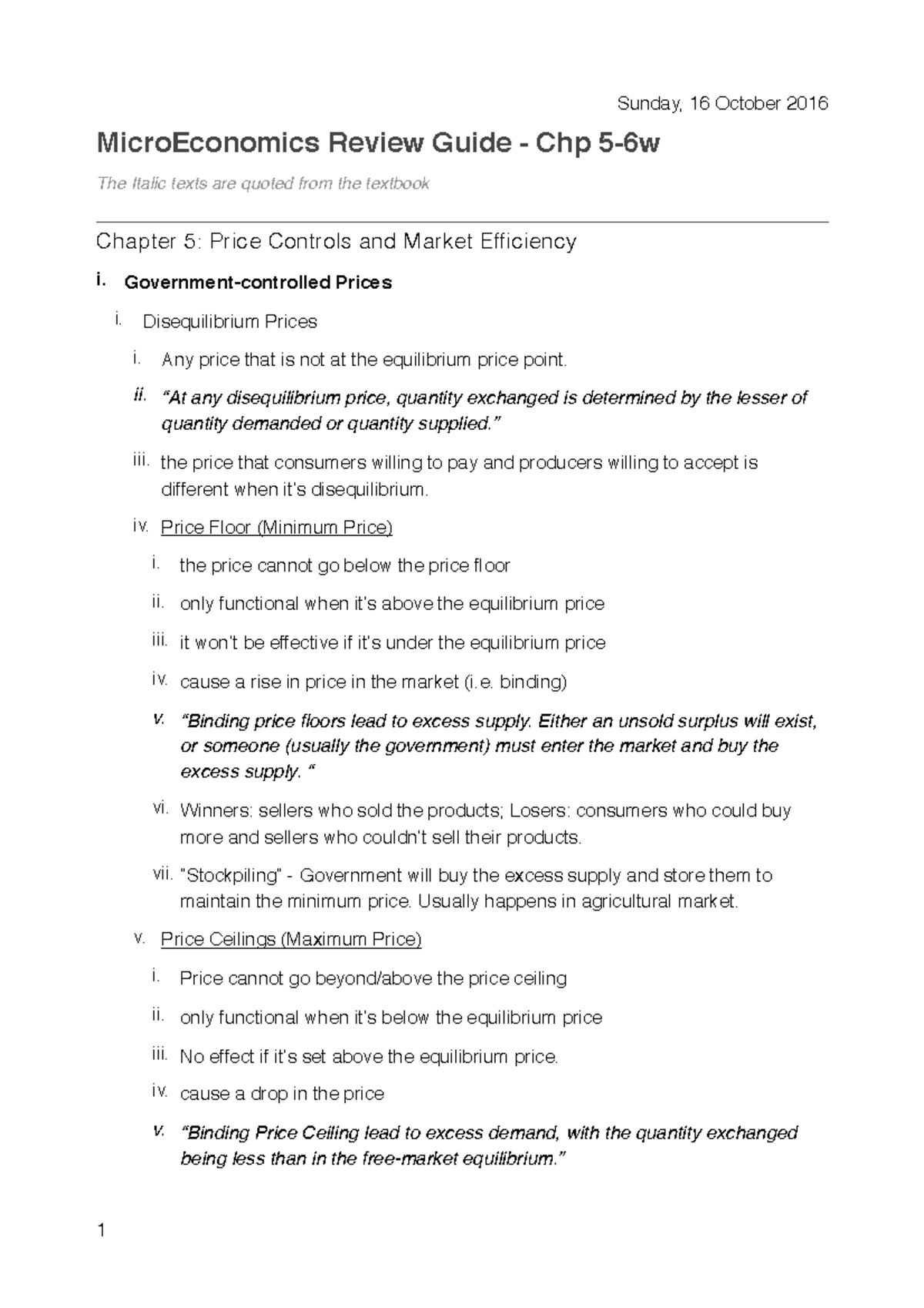 Summary Microeconomics - Summary of chapter 5&6 - MicroEconomics Review ...