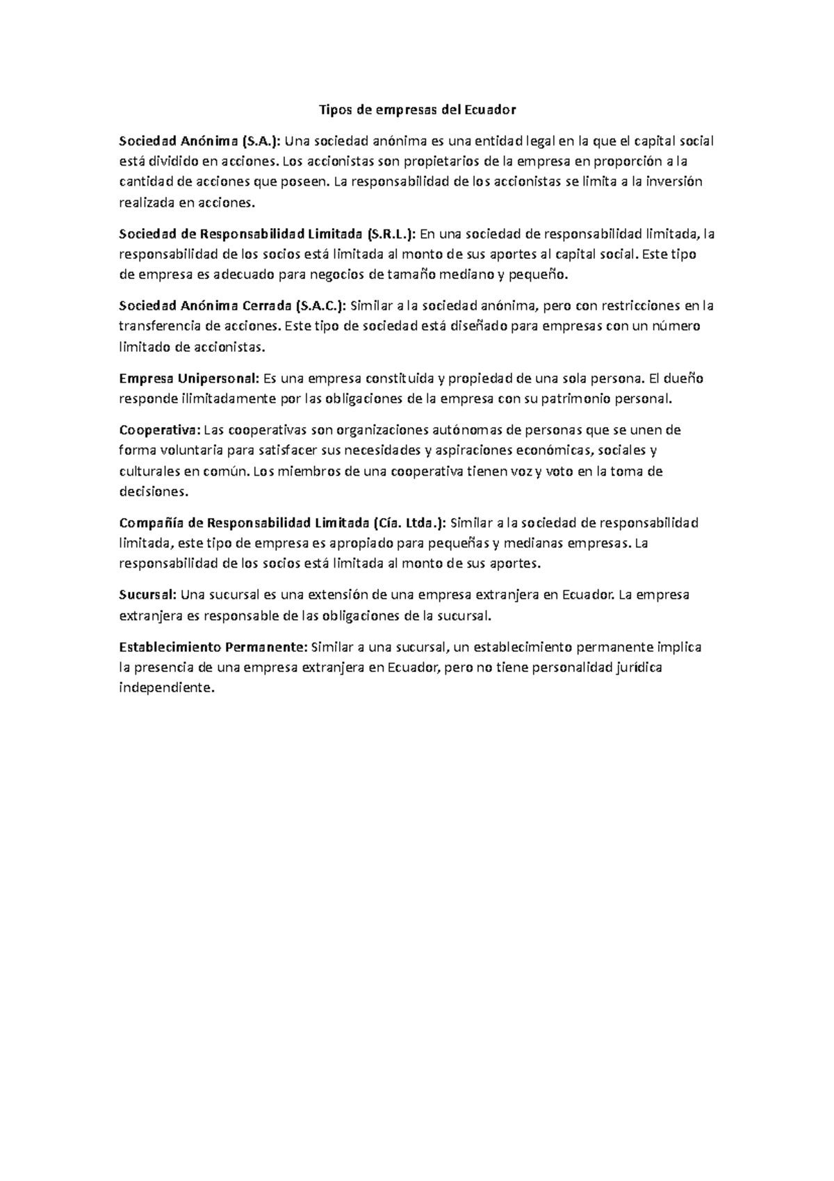 tipos de empresas - ): Una sociedad anónima es una entidad legal en la ...