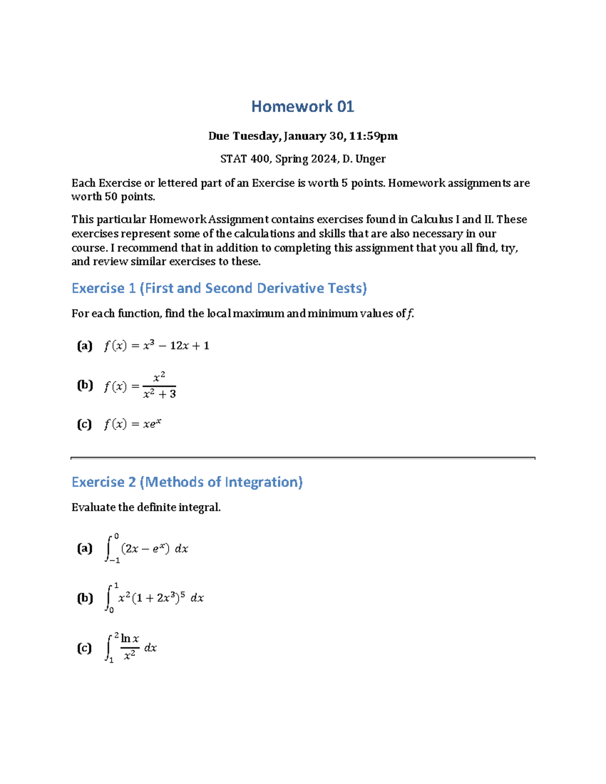 Homework 01 PDF - Homework 01 Due Tuesday, January 30, 11:59pm STAT 400 ...
