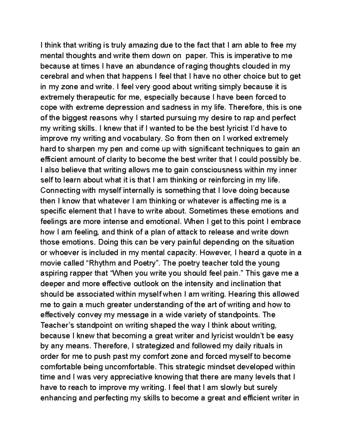 Early Draft Writing Project 1 Lashun Bonner - I think that writing is ...
