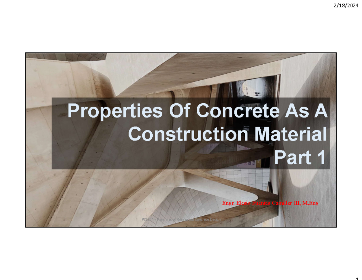 Principles of RC Design - Lecture 1 - Properties Of Concrete As A ...