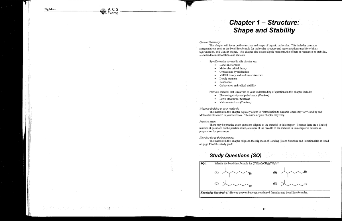 Ochem ACS - ACS - Big Ideas A C S Exams Chapter 1 Structure: Shape and ...