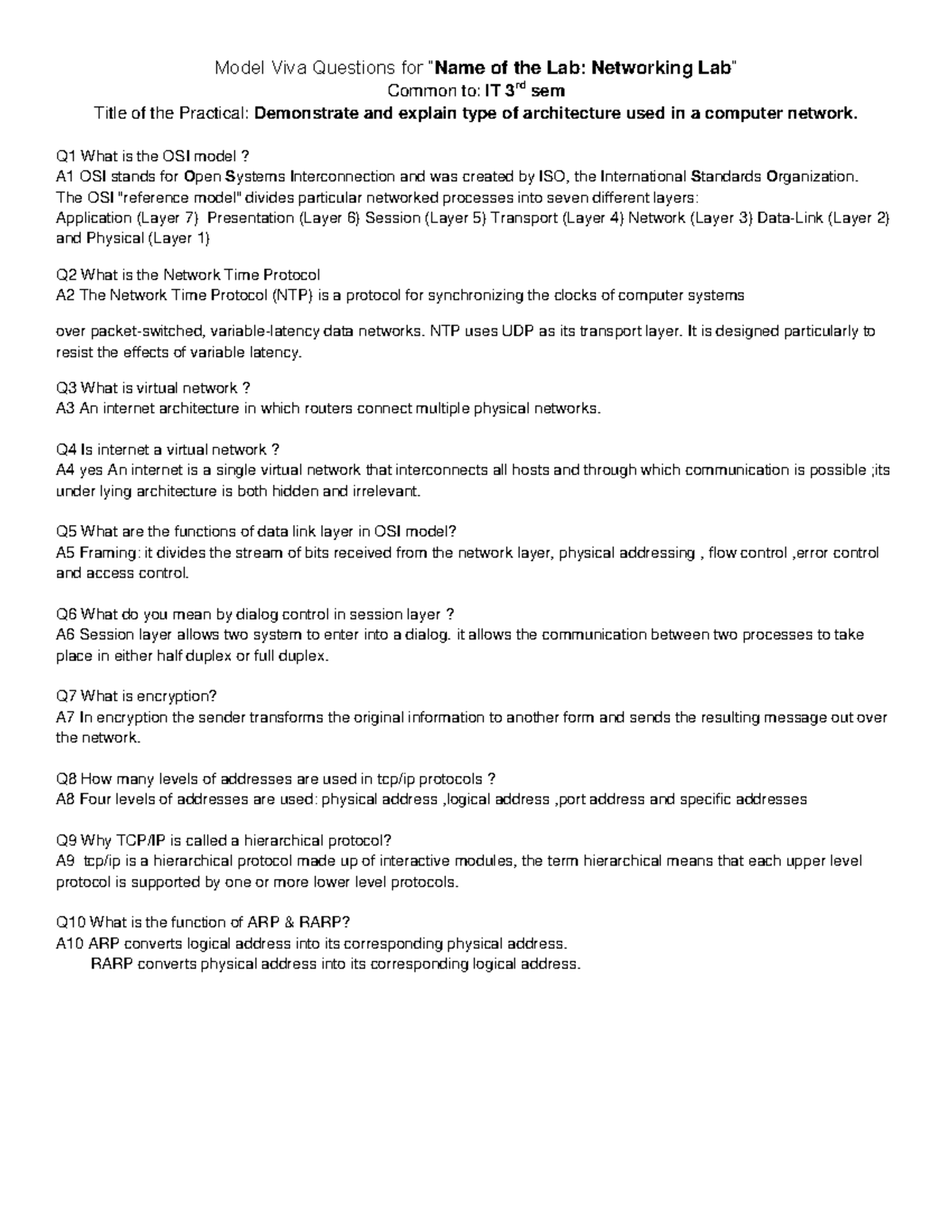 Computer Networking viva IT-3 - Model Viva Questions for ―Name of the Lab: Networking Lab ...