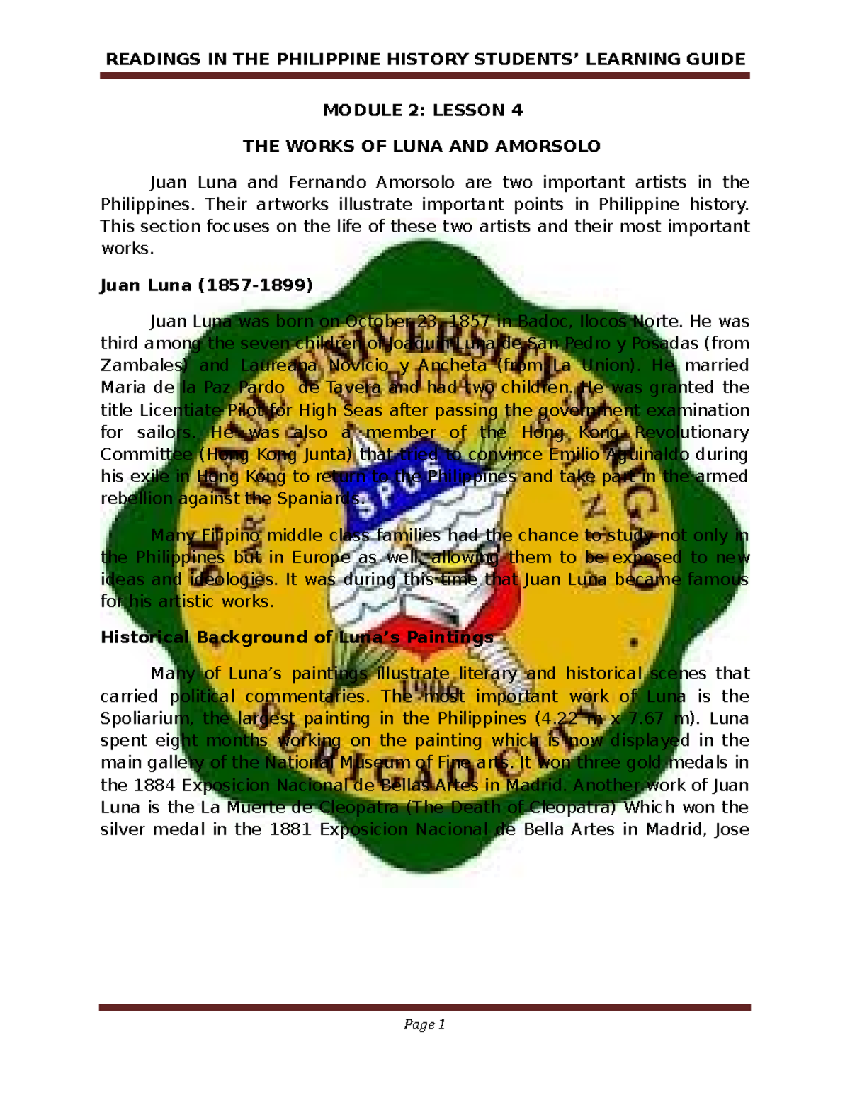 Module 2 Lesson-4-The-Works-of-Luna-and-Amorsolo - MODULE 2: LESSON 4 ...