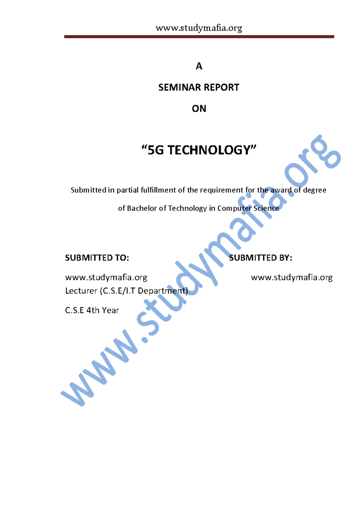 CSE 5G Technology Report PDF - A SEMINAR REPORT ON “5G TECHNOLOGY” Submitted in partial ...