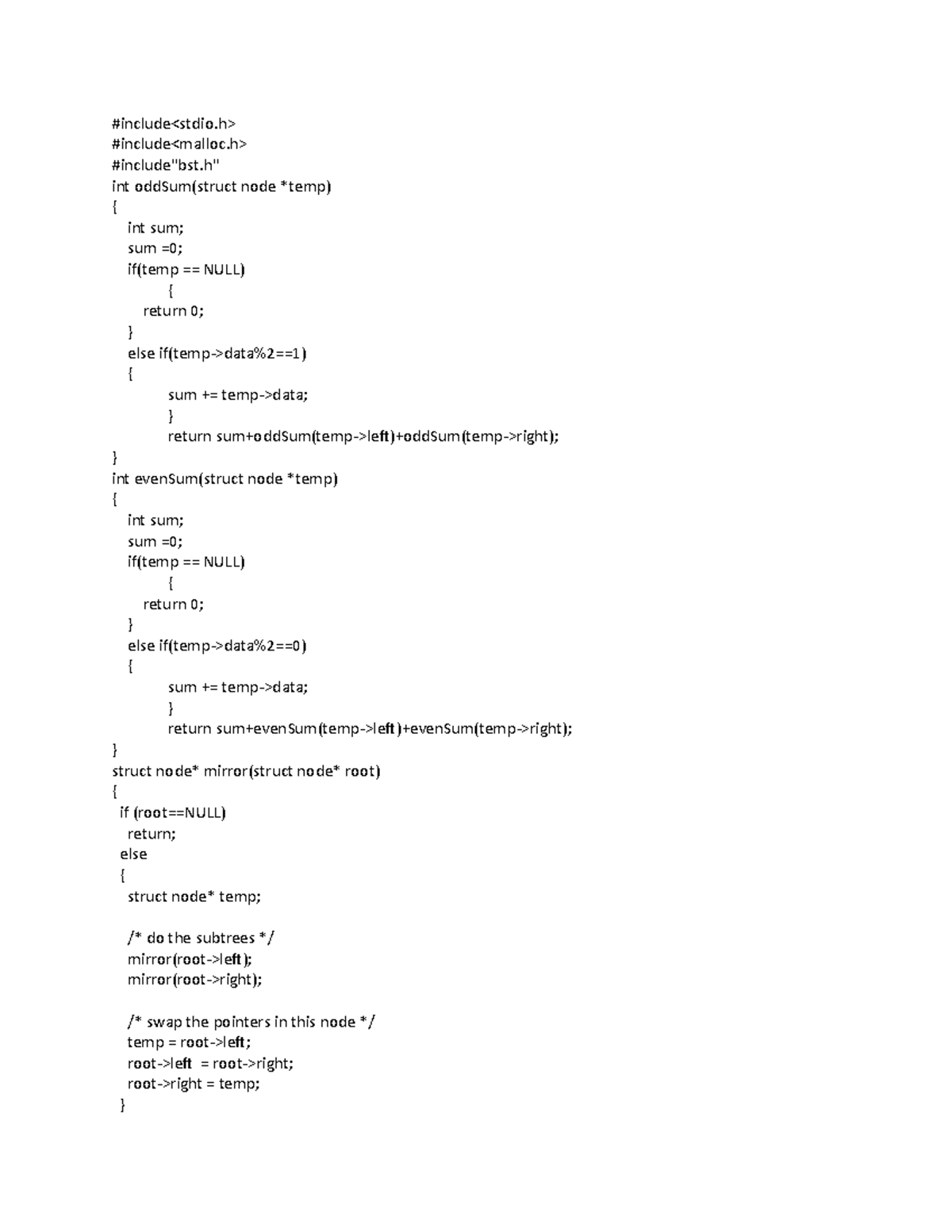 Tree Sum - #include #include #include"bst" int oddSum(struct - Studocu