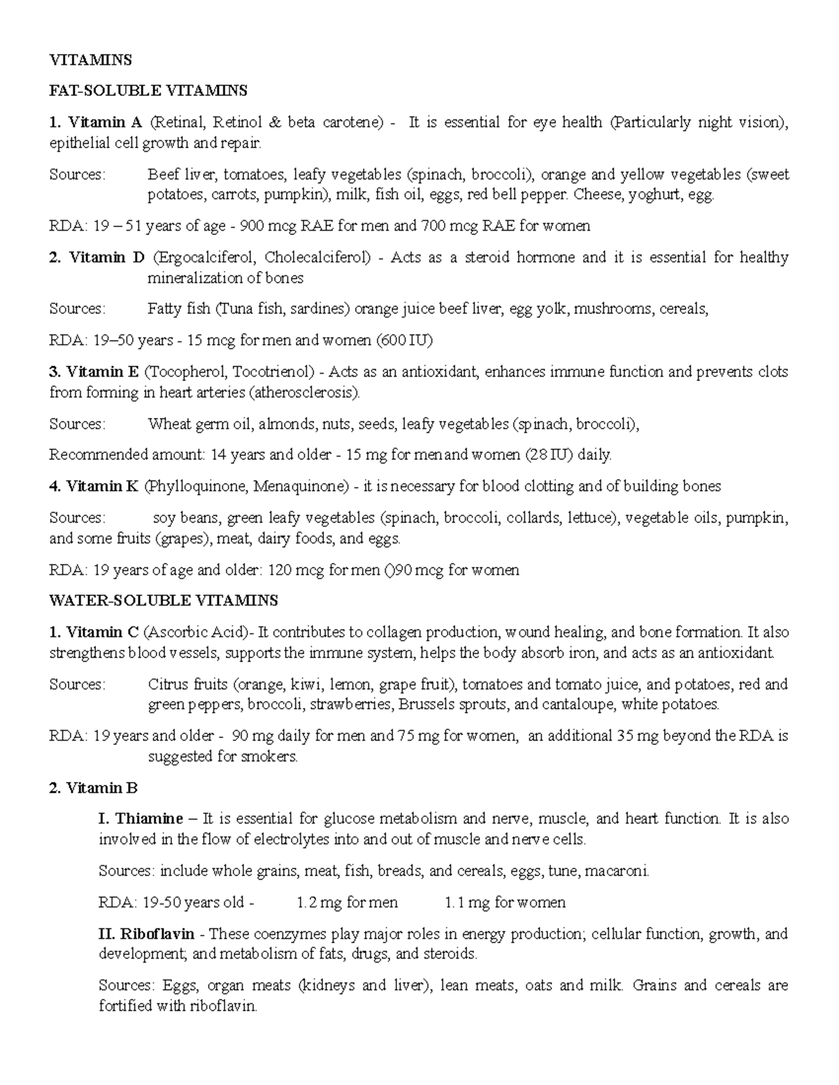 Vitamins and Minerals - VITAMINS FAT-SOLUBLE VITAMINS Vitamin A ...