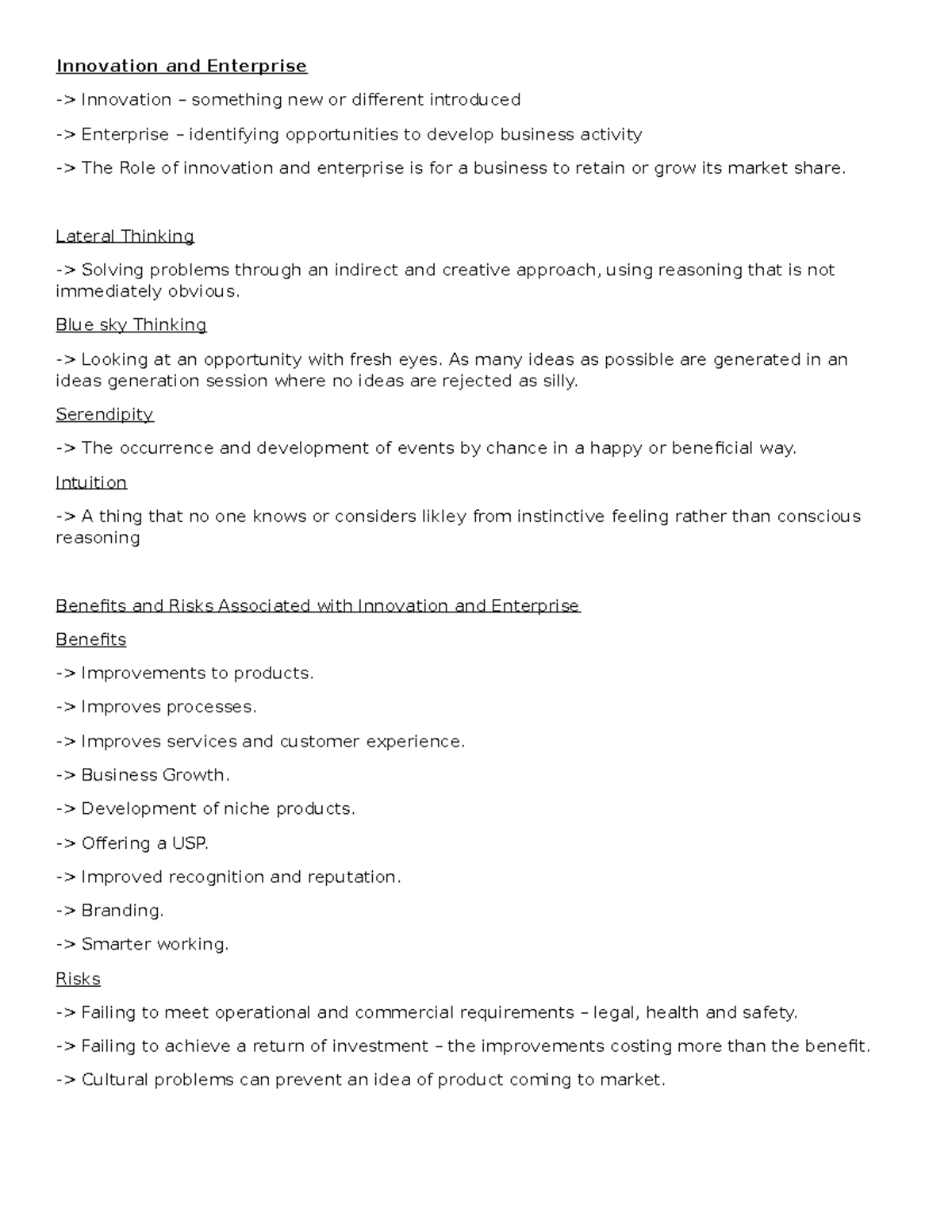 Pearson BTEC National Business Unit 1 - Innovation and enterprise ...