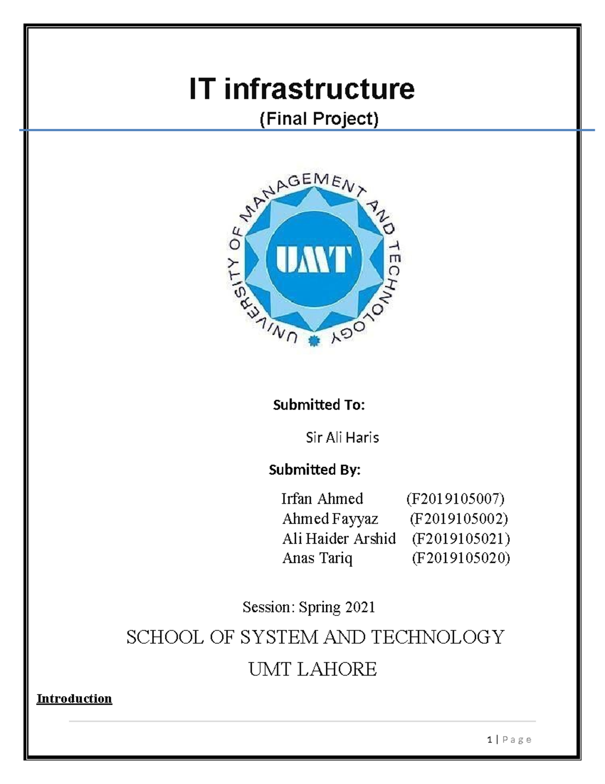 ITI-Project - notes - IT infrastructure (Final Project) Submitted To ...