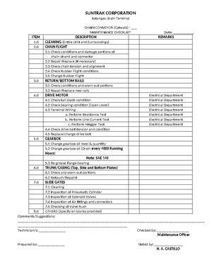 Bucket Elevator Checklist - SUNTRAK CORPORATION Batangas Grain Terminal ...