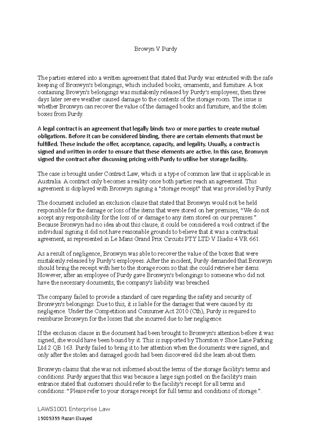 Browyn V Purdy - Assignment - Case study individual - Browyn V Purdy ...