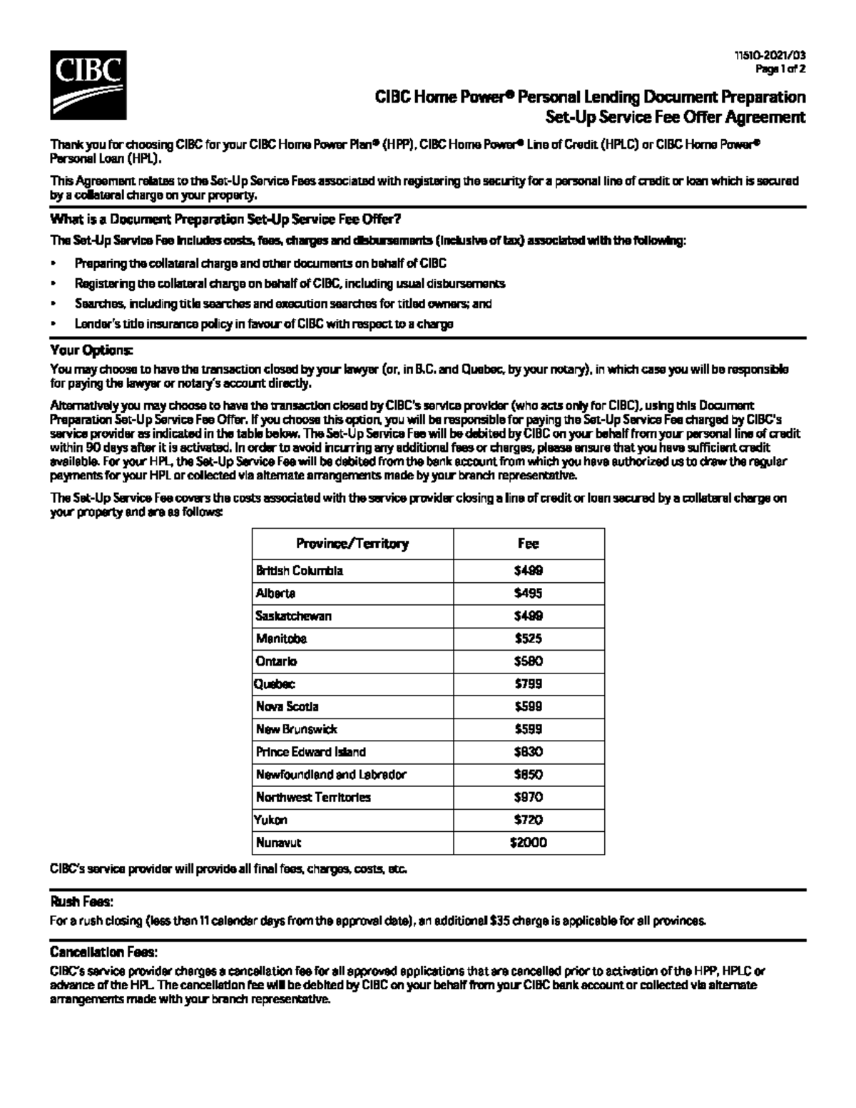 HPP SET UP Service FEE - CIBC doc, this is everything they can give you ...