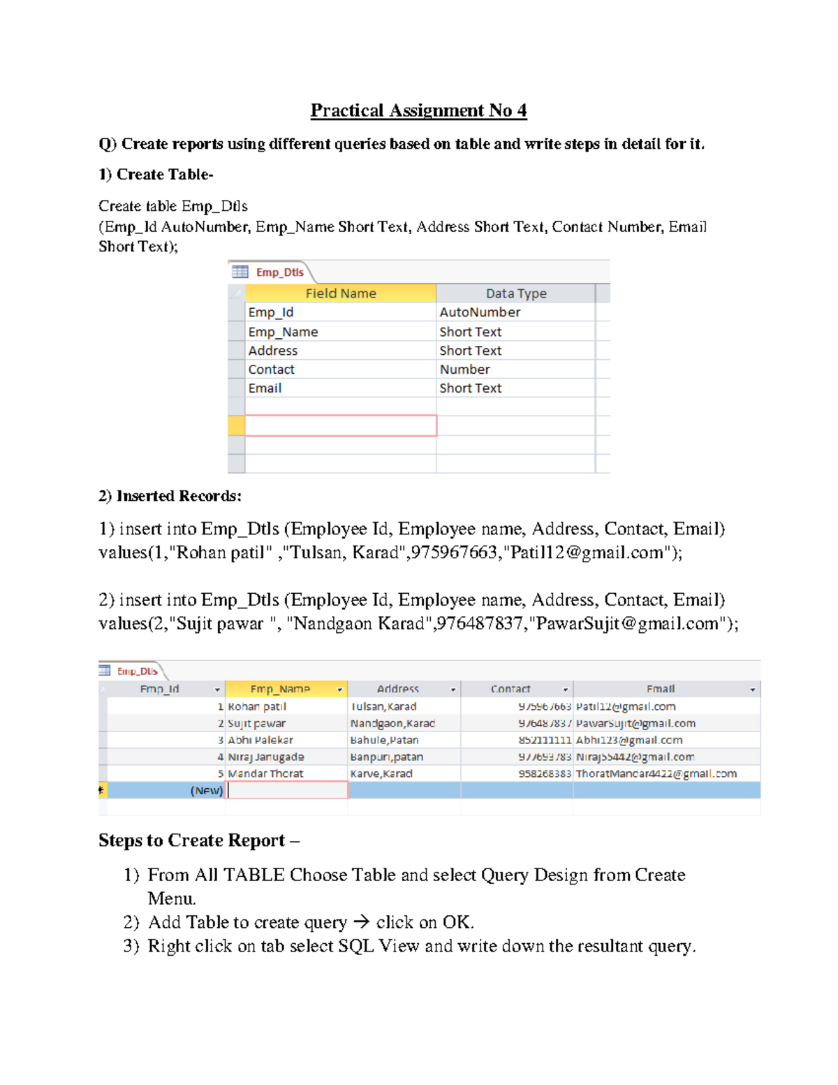 Employee management Practical Notes DBMS - Practical Assignment No 4 Q ...