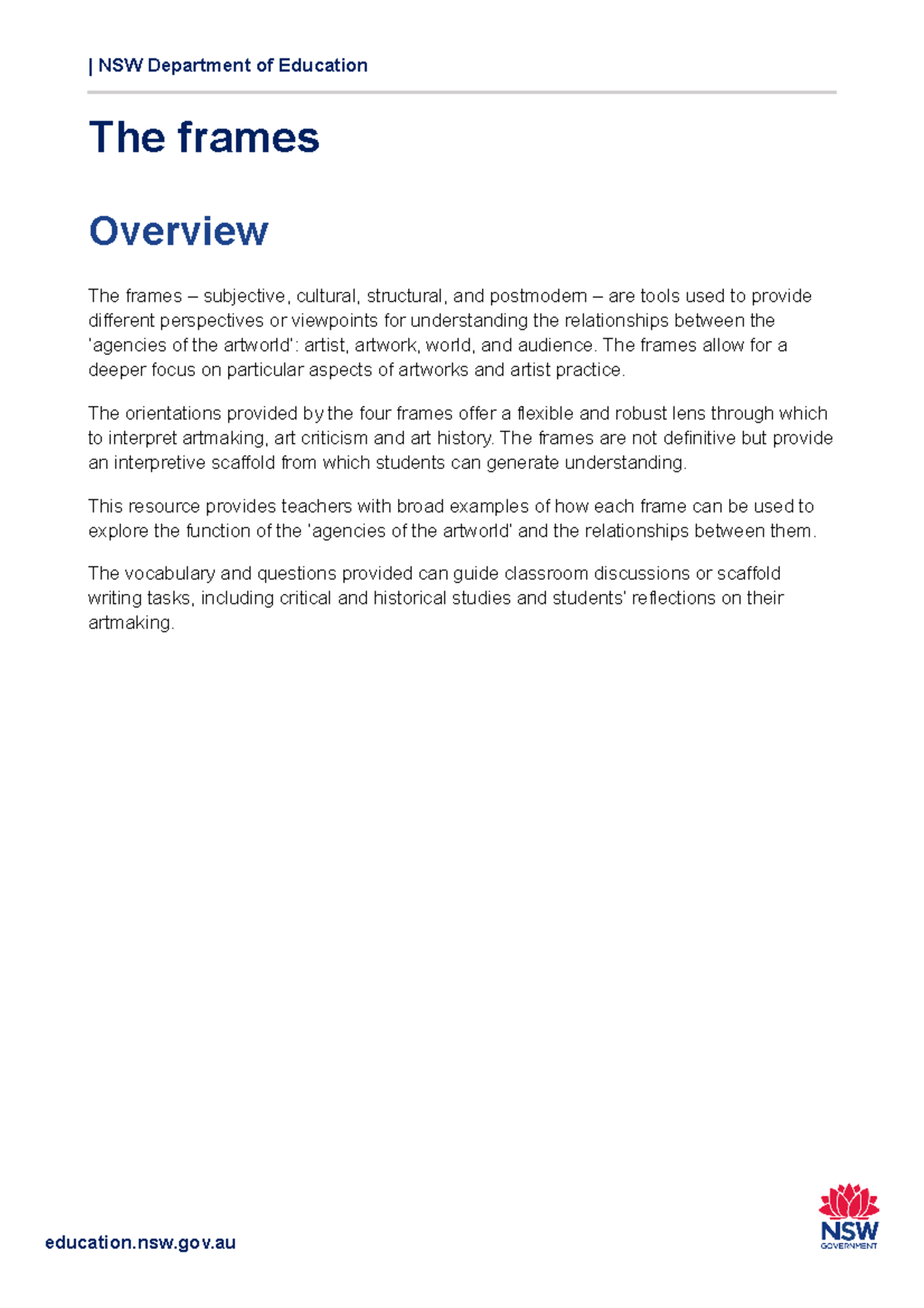 Creative arts va frames overview - | NSW Department of Education The ...