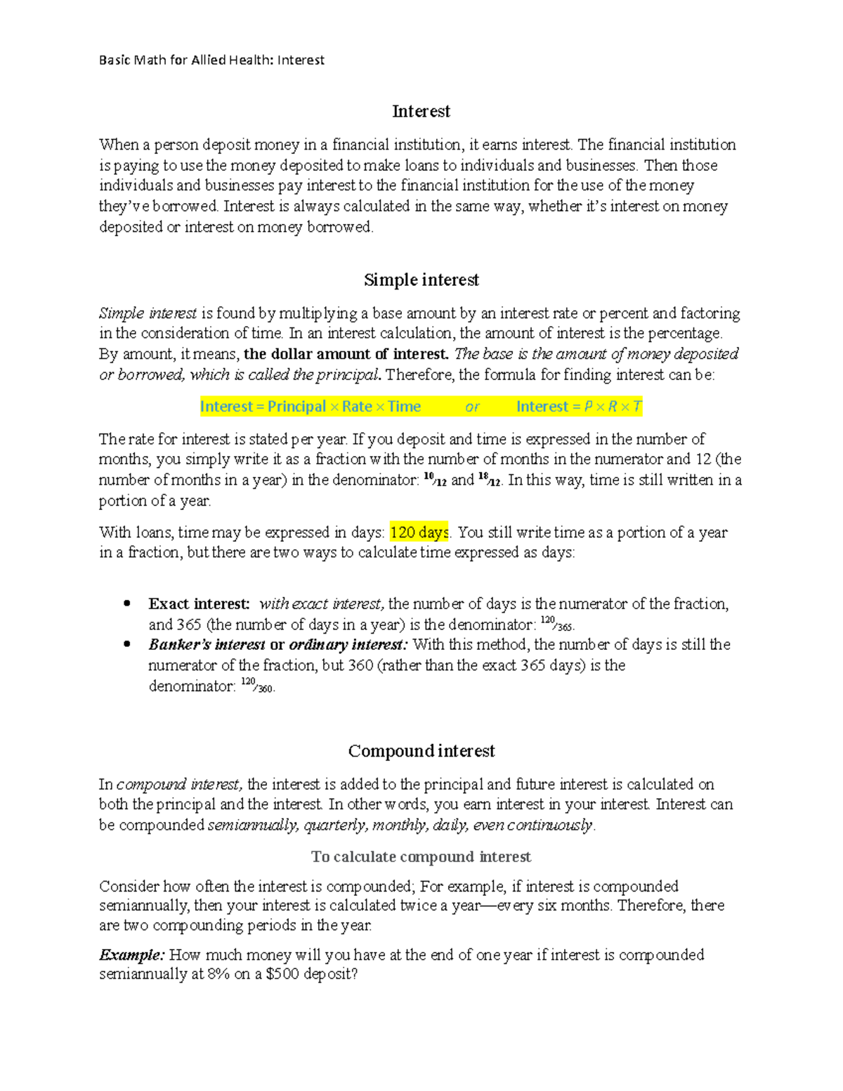 Basic Math for Allied Health: Interest - Basic Math for Allied Health ...