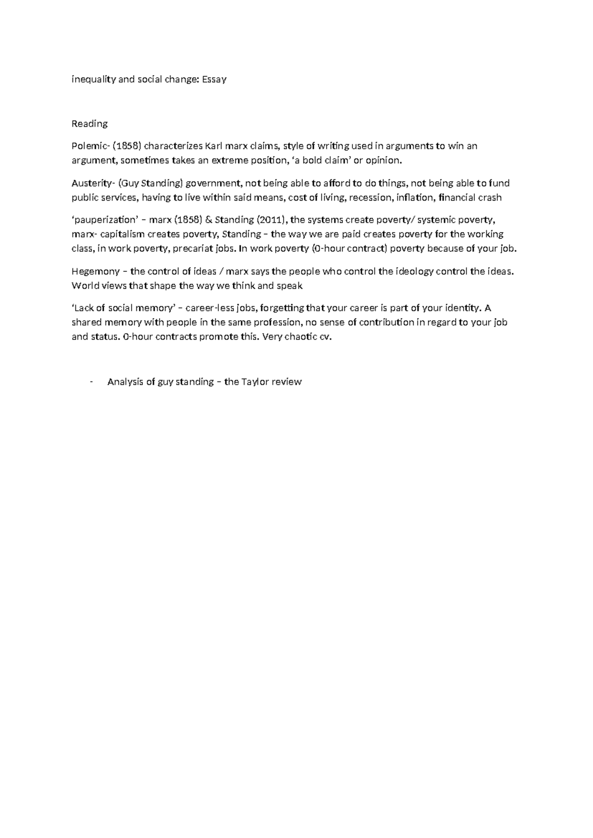 Precariat draft - inequality and social change: Essay Reading Polemic ...