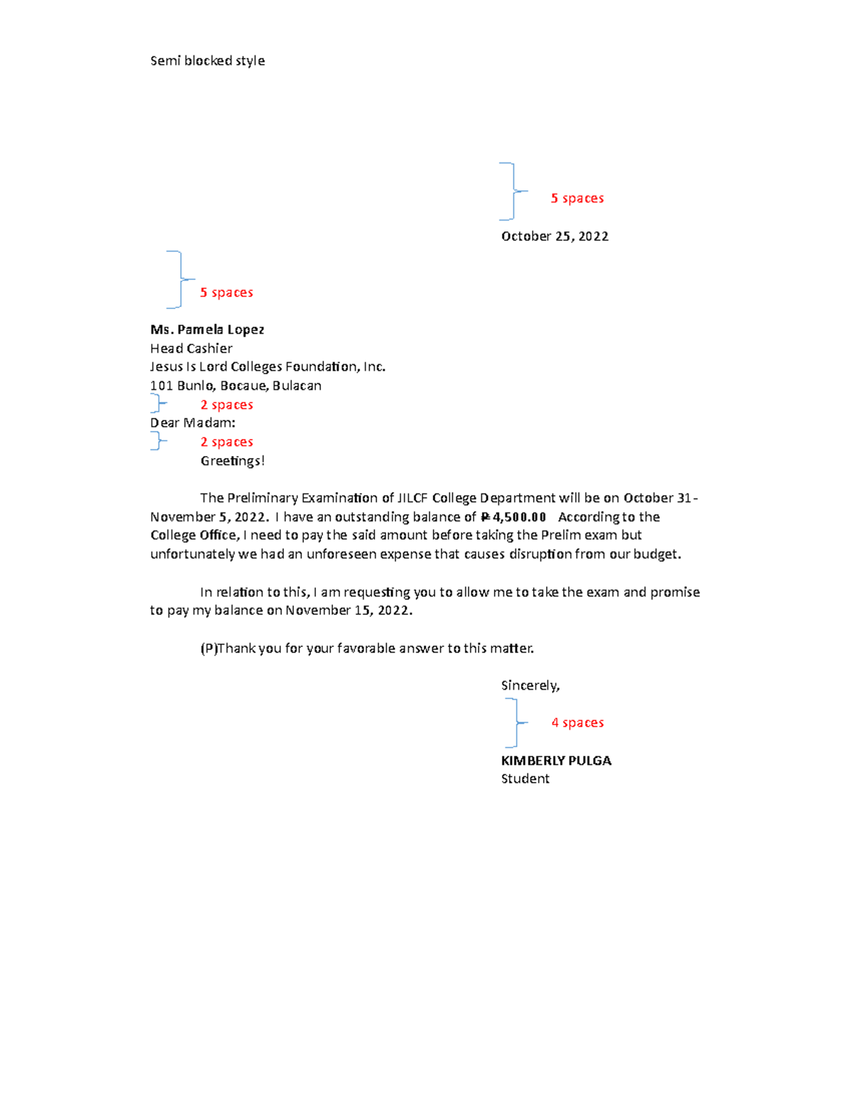 Semi-Blocked Promissory Letter - Semi blocked style 5 spaces October 25 ...