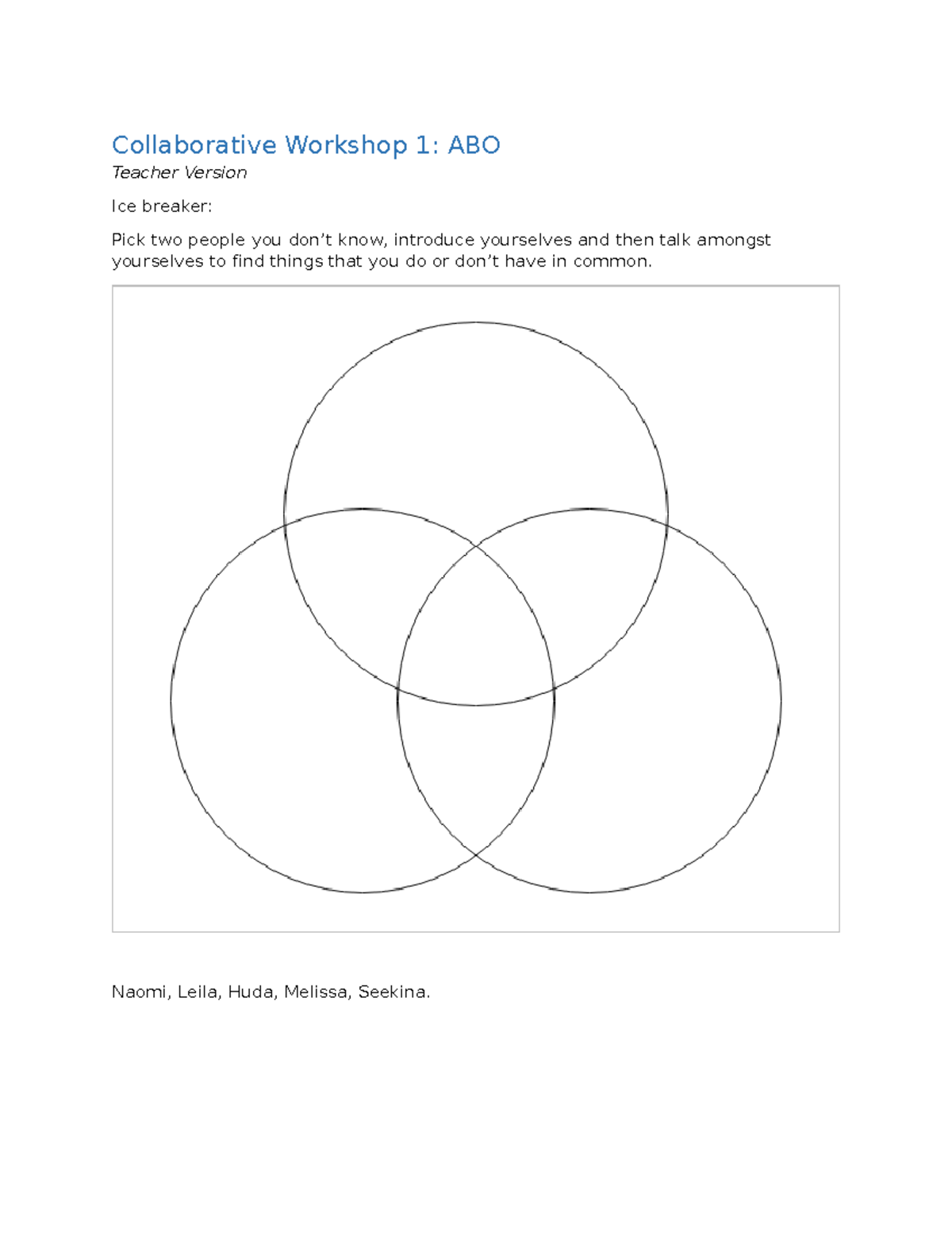 WS1 ABO - Workshop 1 ABO exercise - Collaborative Workshop 1: ABO ...