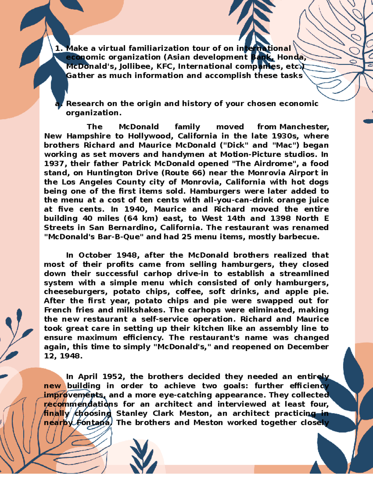 3rd assignment prelim - bnmmm - Make a virtual familiarization tour of ...