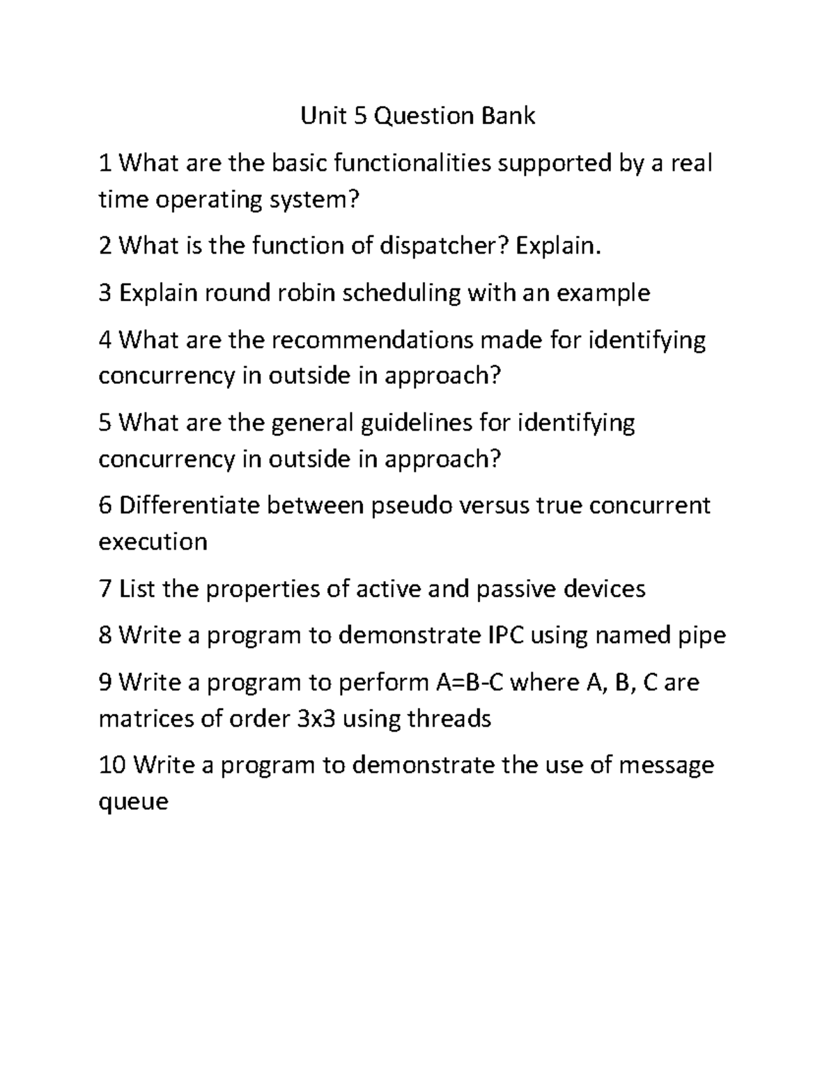 Unit5QB - Prof. Pavitra - Unit 5 Question Bank 1 What are the basic functionalities supported by ...