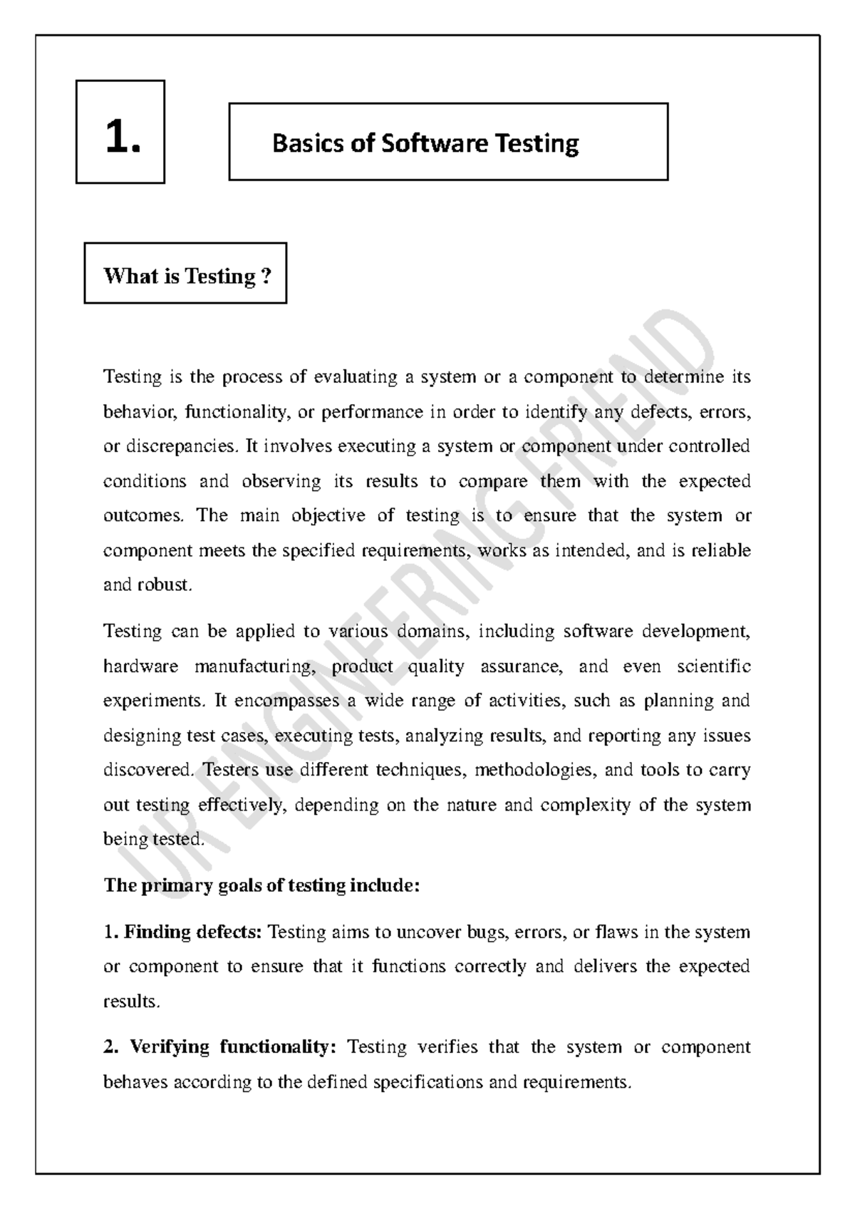 Ste Vol 1 Notes Ur Engineering Friend 1 Basics Of Software Testing What Is Testing Testing
