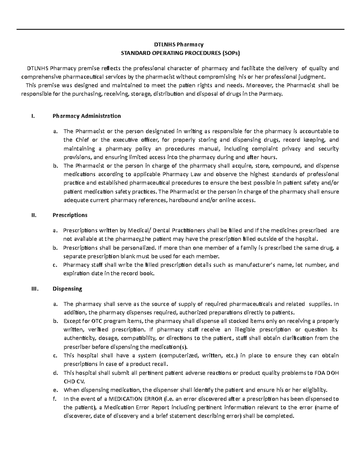 248788348 Standard Operating Procedures Hospital 1 - DTLNHS Pharmacy ...