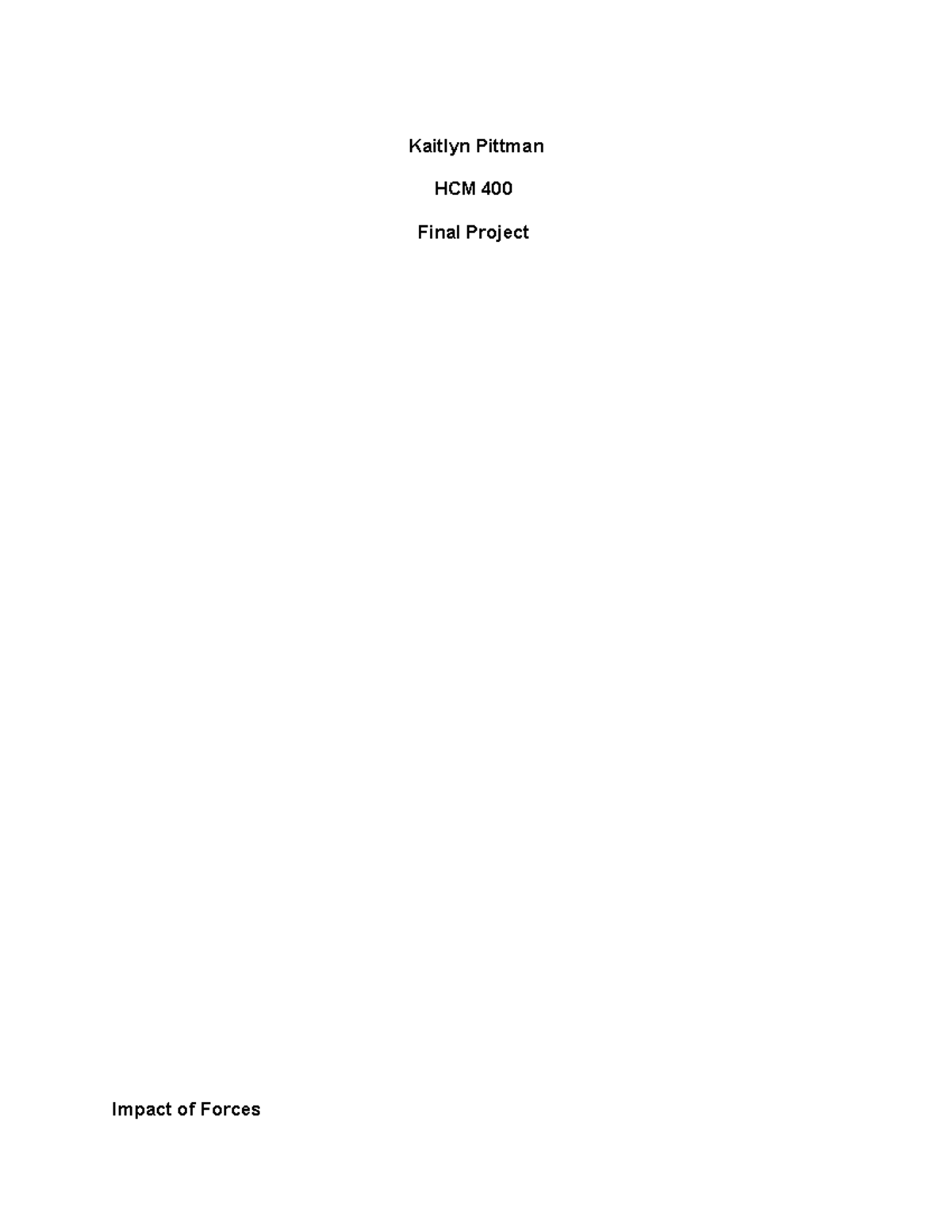 HCM-400-finalproject - Kaitlyn Pittman HCM 400 Final Project Impact of ...