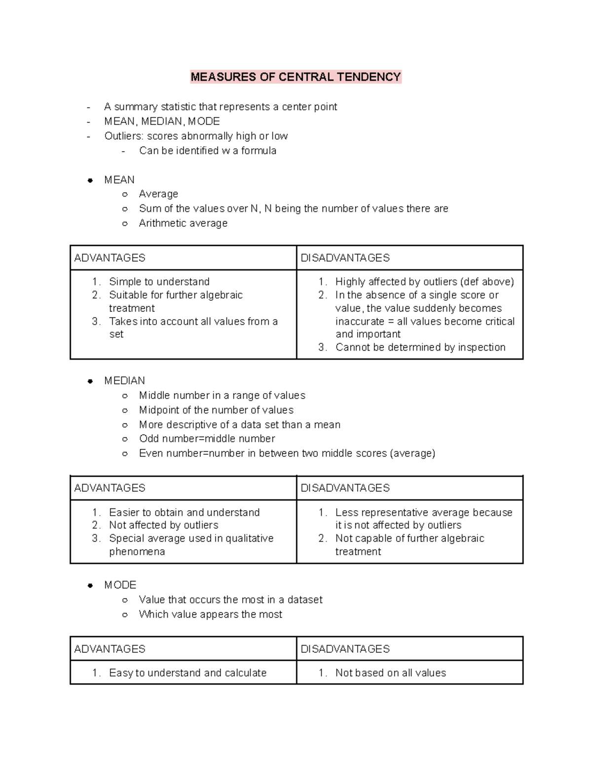 Statistics Notes - Measures of Central Tendency - MEASURES OF CENTRAL ...