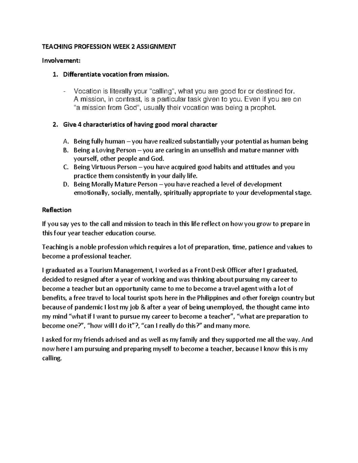 Teaching Profession WEEK 2 Assignment - TEACHING PROFESSION WEEK 2 ...