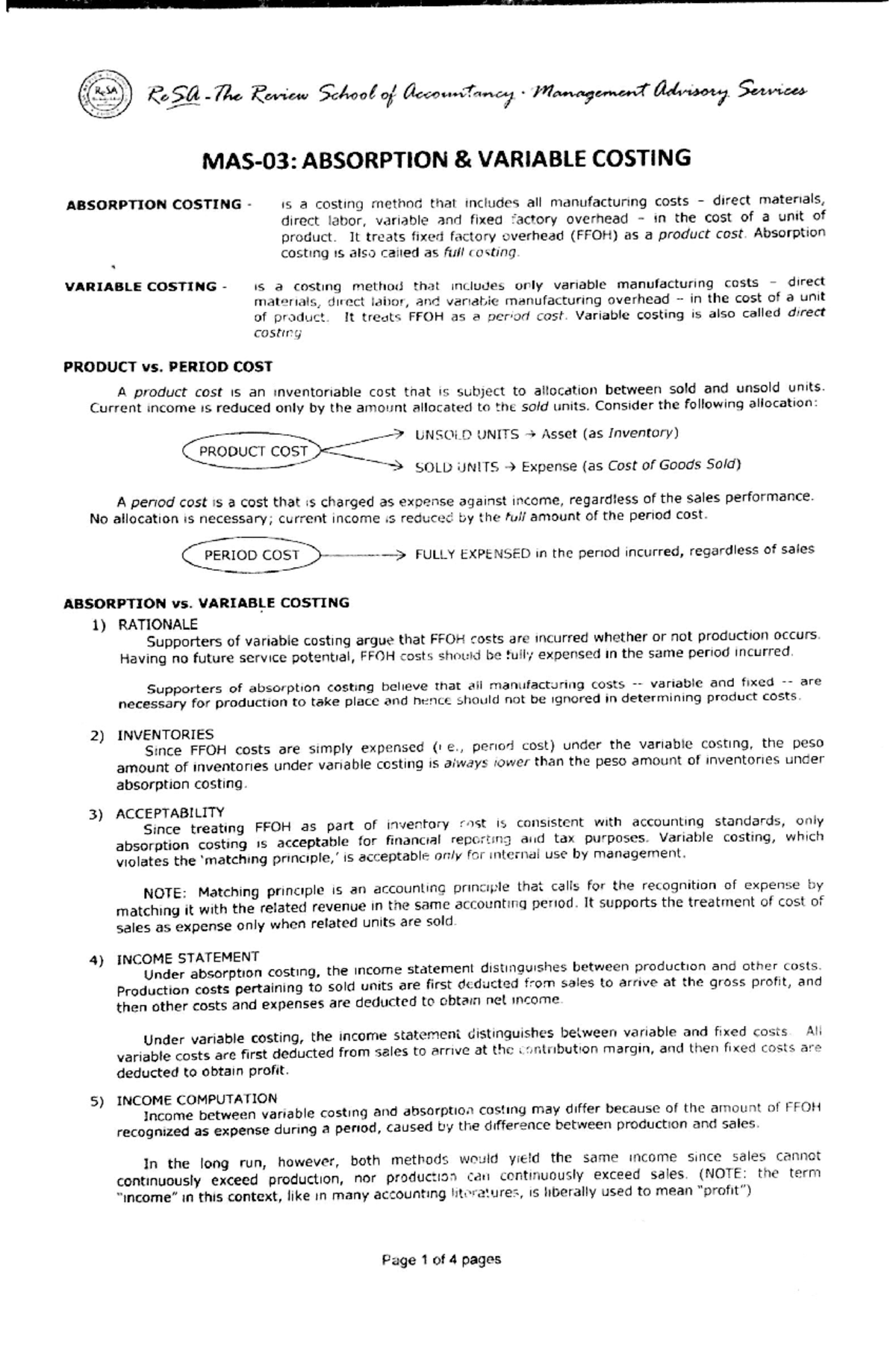 Absorption & Variable Costing - Accountancy - StuDocu