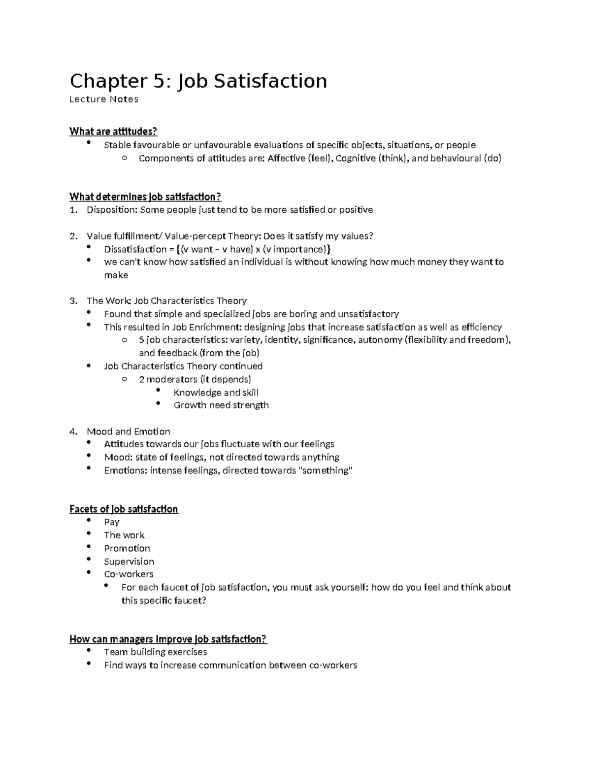 Chapter 5-Lecture Notes - Chapter 5: Job Satisfaction Lecture Notes ...