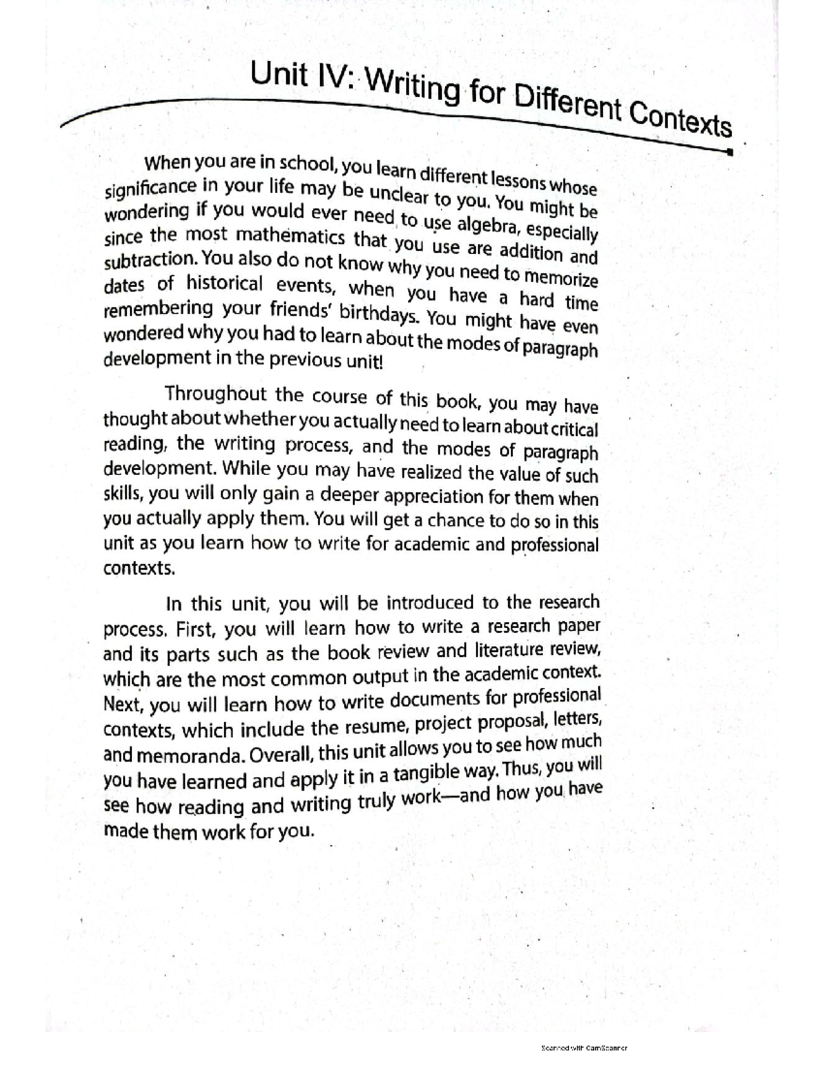 UNIT IV Lesson 1-4 - Reading and Writing Skills - language and ...