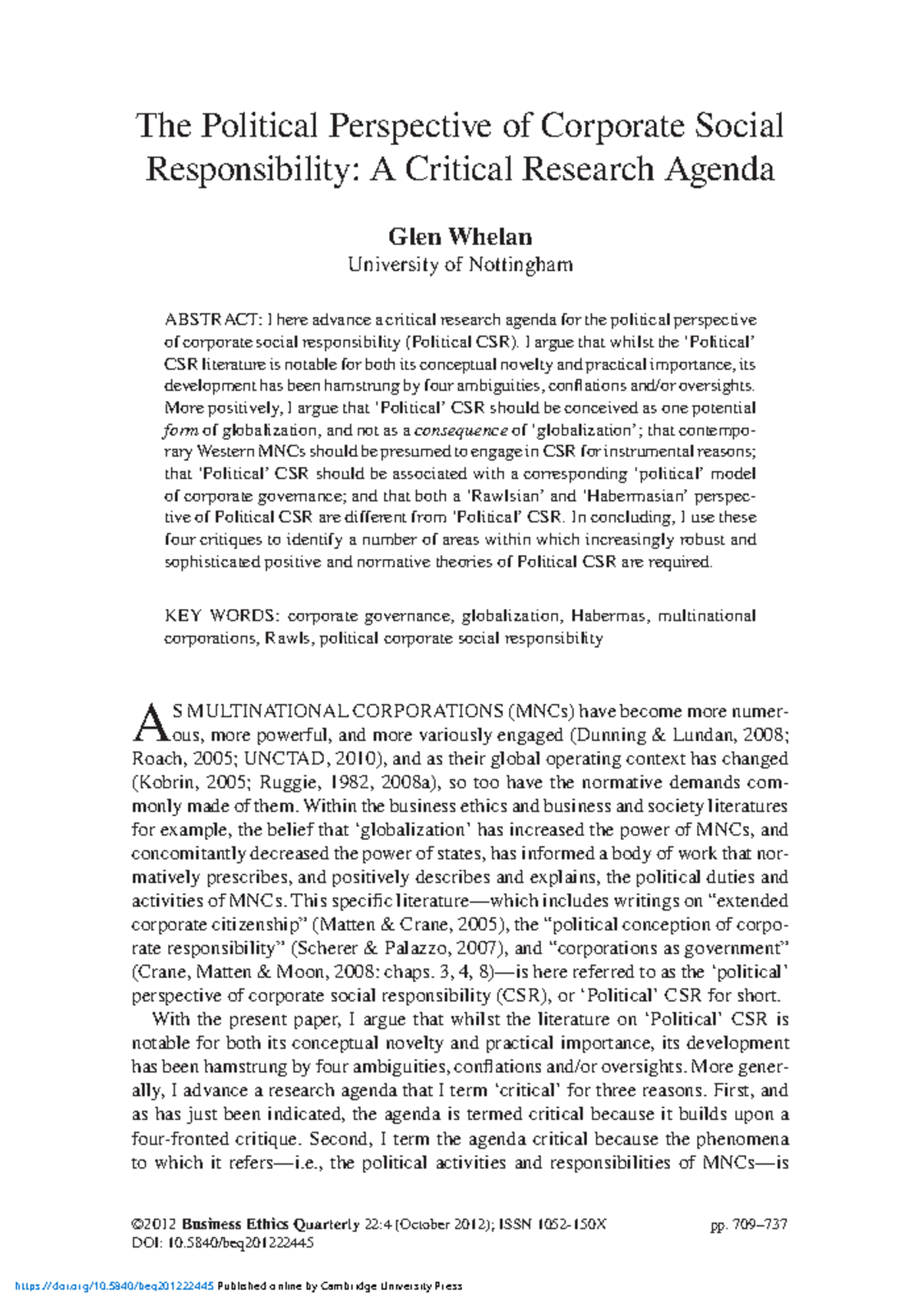 Political perspective of corporate social responsibility a critical ...