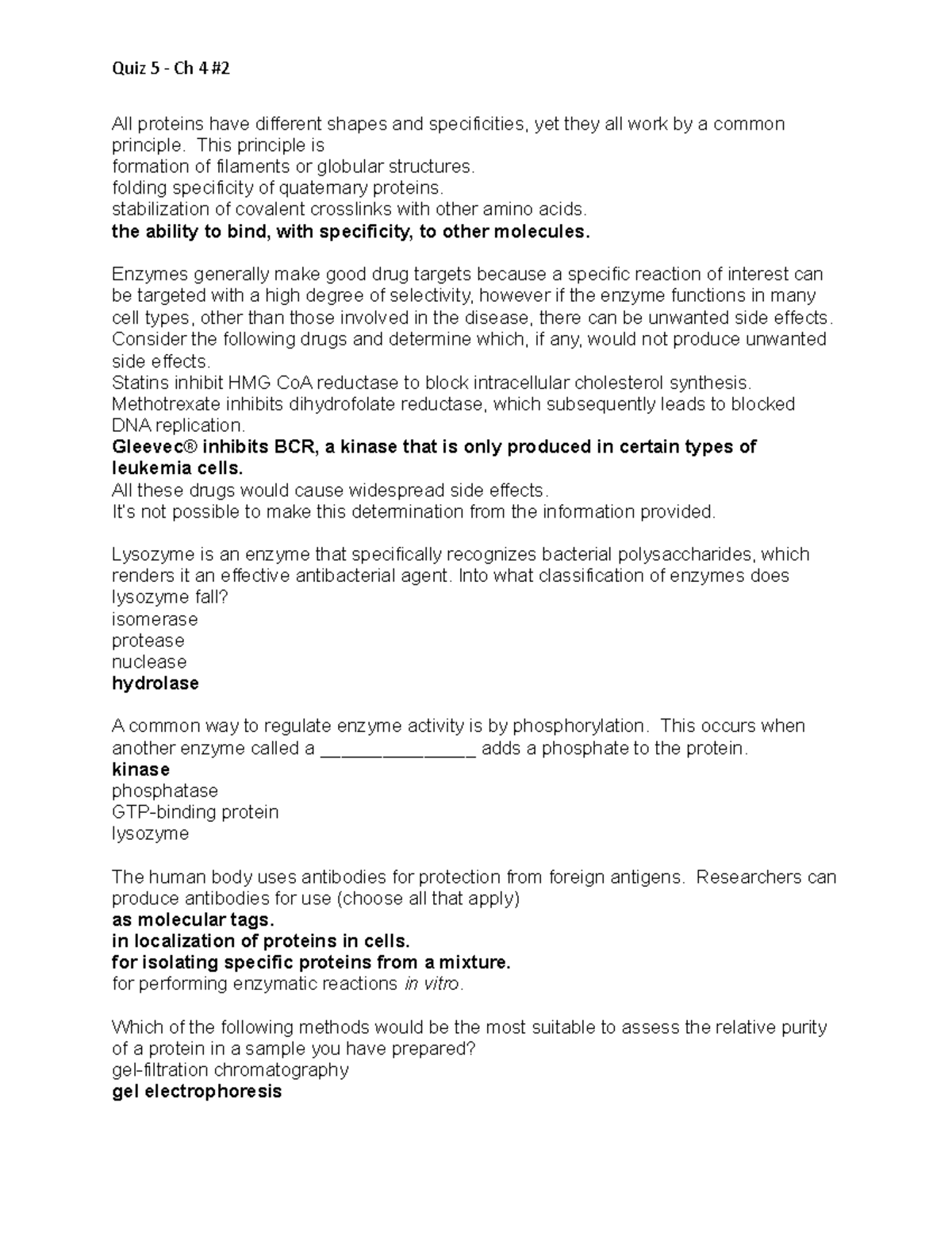 2019 Quiz 5 Chapter 4, Part 2 Key Cell Biology 341 - Quiz 5 Ch 4 All ...