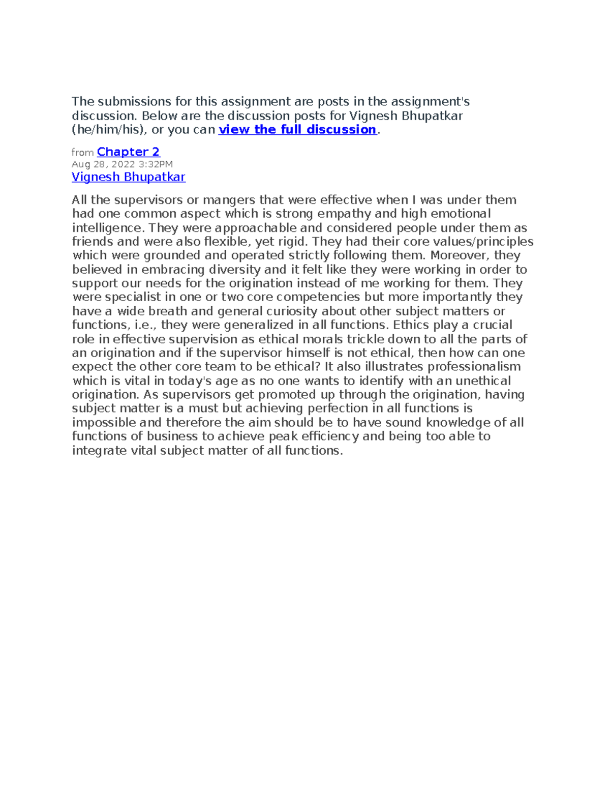 Chapter 2 - Important course assignments - The submissions for this assignment are posts in the ...