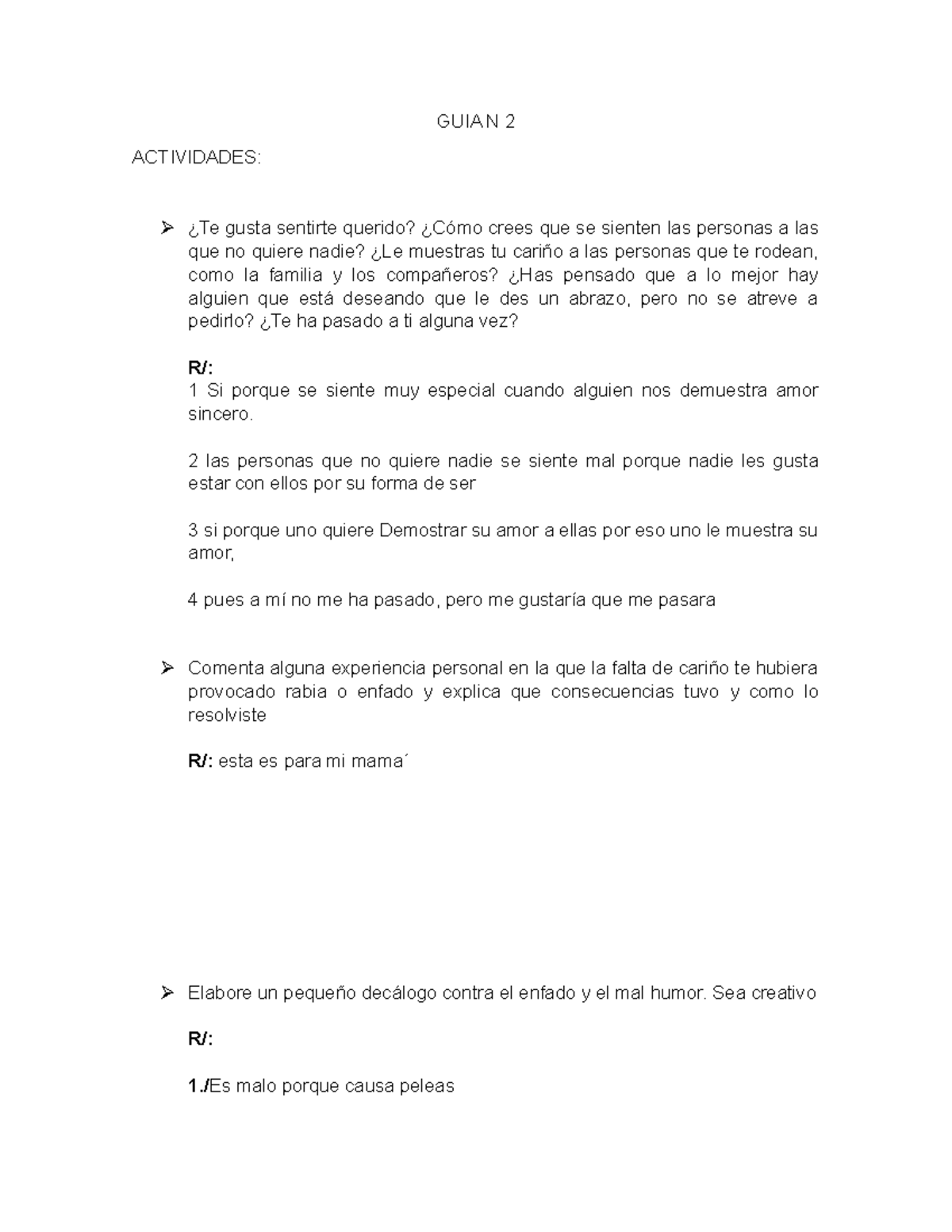 GUIA N 2 - bbbbbbb - GUIA N 2 ACTIVIDADES: ¿Te gusta sentirte querido ...