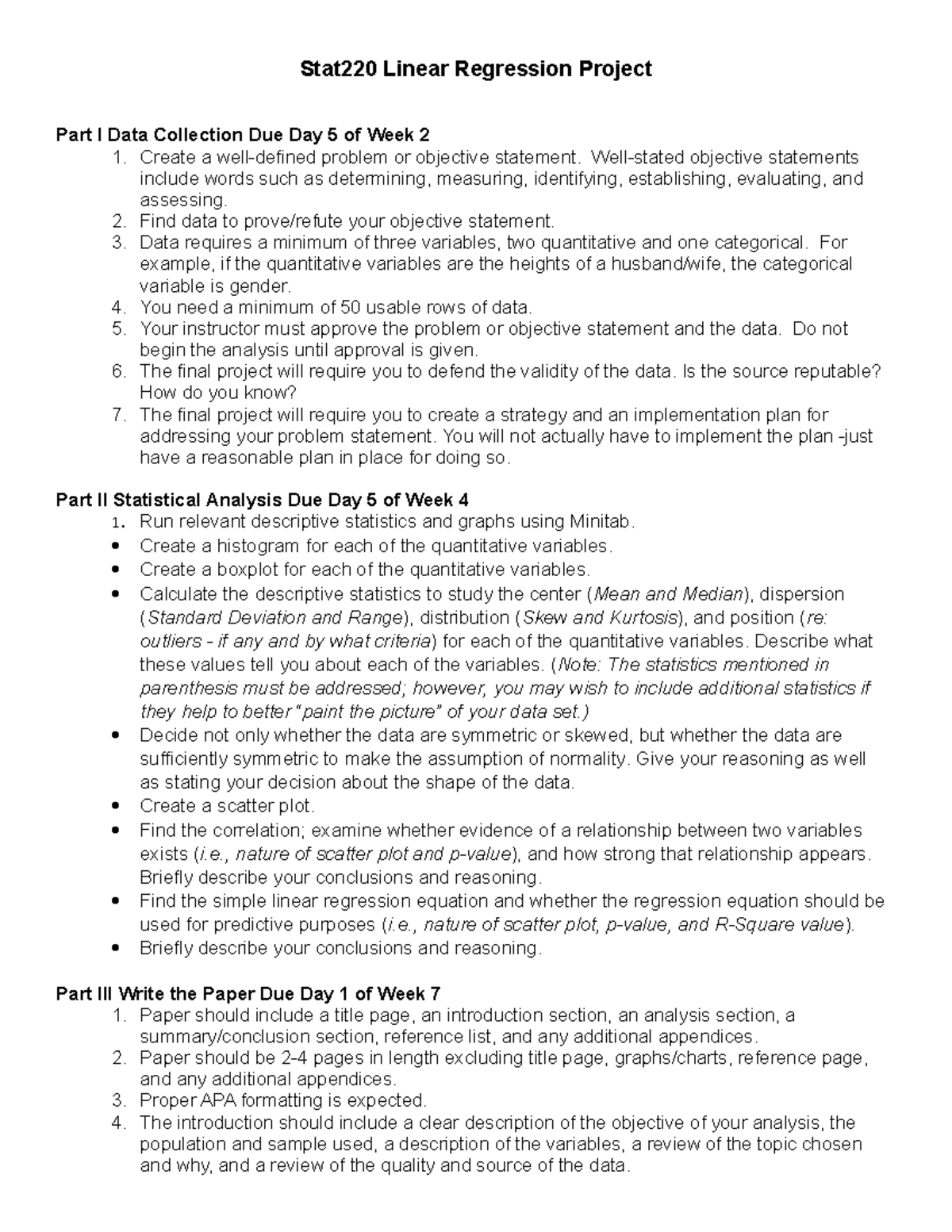 Case Study Overview(1) - Stat220 Linear Regression Project Part I Data ...
