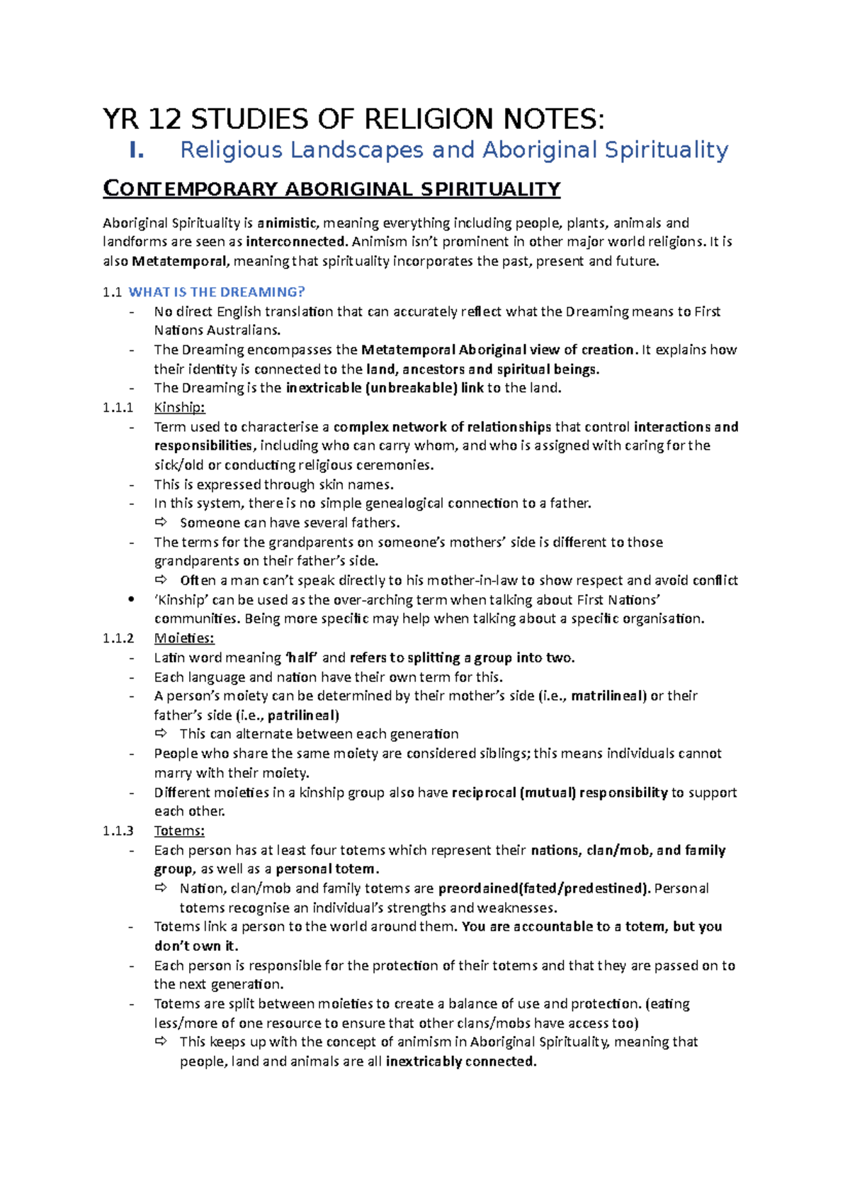 YR 12 Studies OF Religion Notes - YR 12 STUDIES OF RELIGION NOTES: I ...