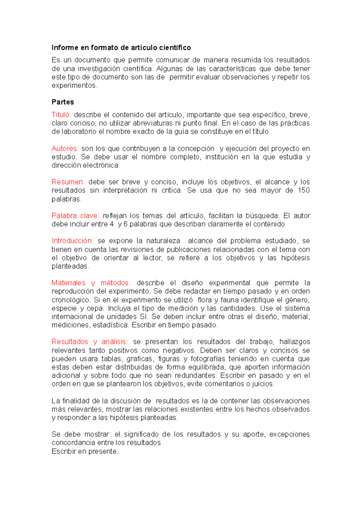 Modelo para la presentación de informes. (3) - Informe en formato de ...