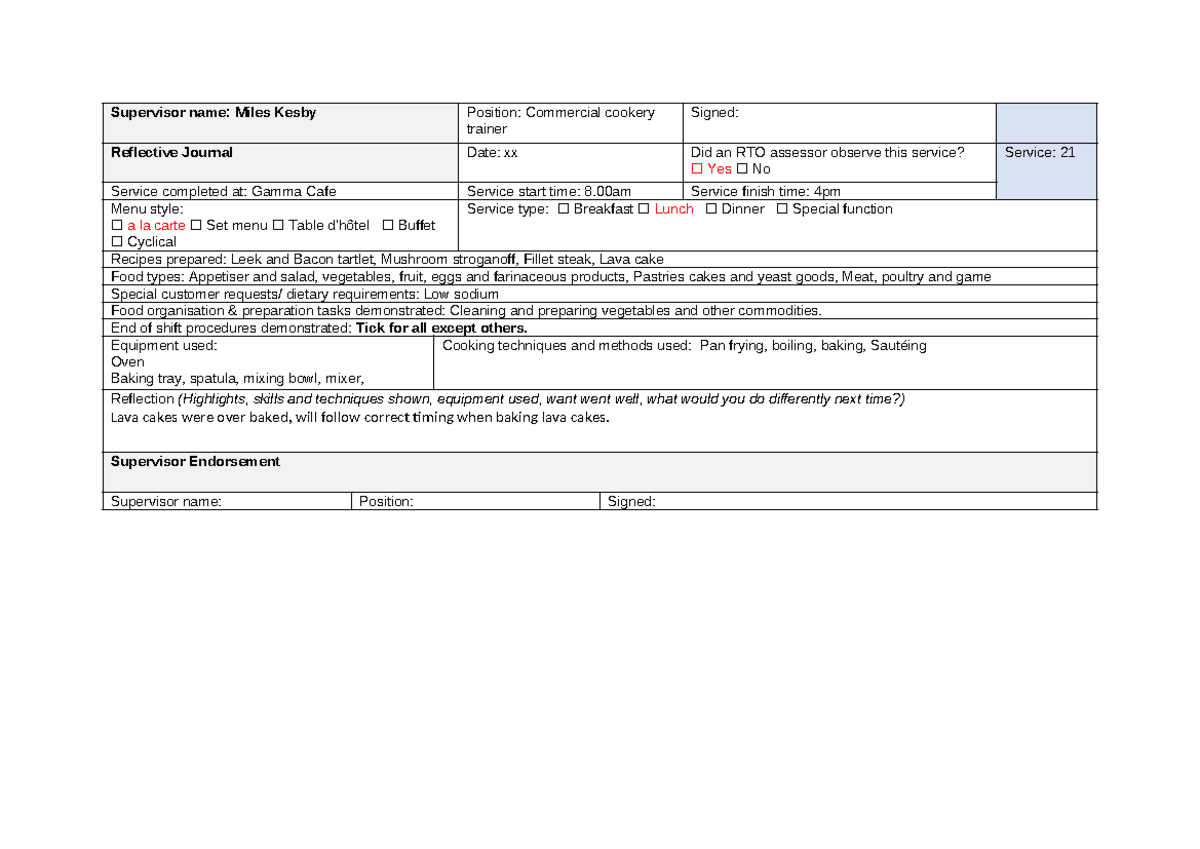 Log book - trainer Reflective Journal Date: xx Did an RTO assessor ...