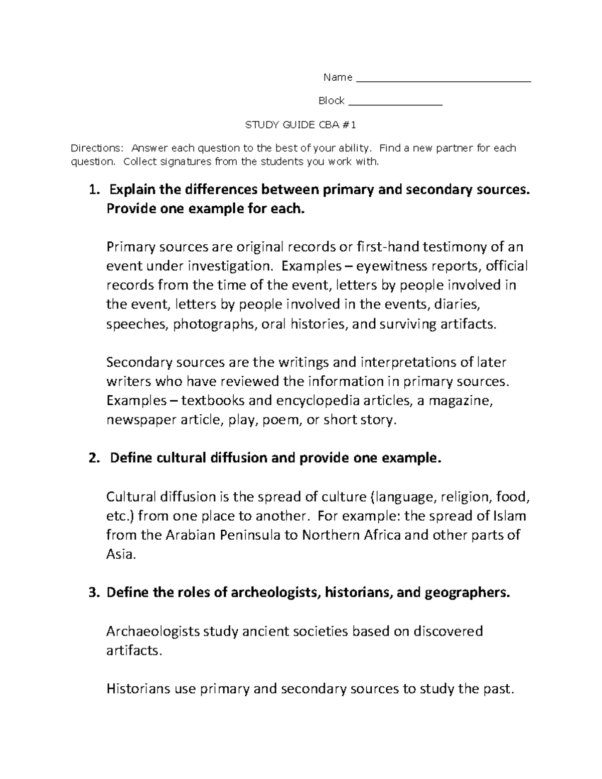 Study Guide WH CBA 1 Answers - Name ____________________________ Block ...