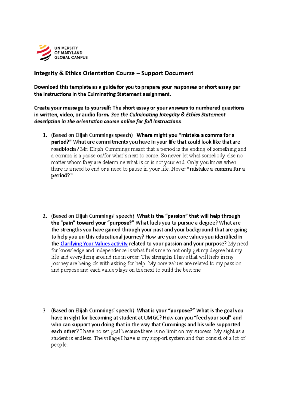 Culminating Statement Template - Integrity & Ethics Orientation Course ...