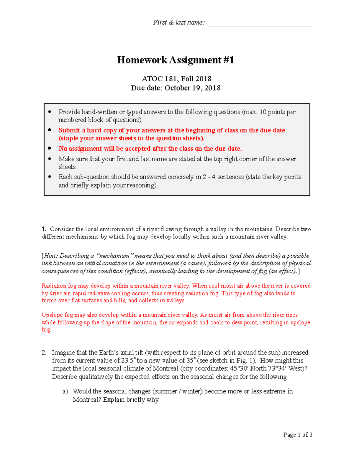 Homework Assignment 1 2018 - First last name: Homework Assignment ATOC ...